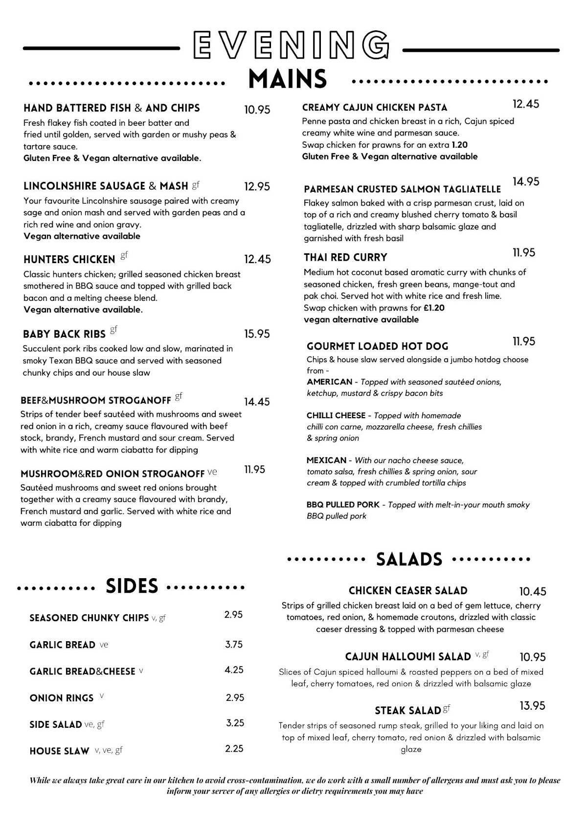 Menu at The White Bull, Coningsby pub & bar, Coningsby