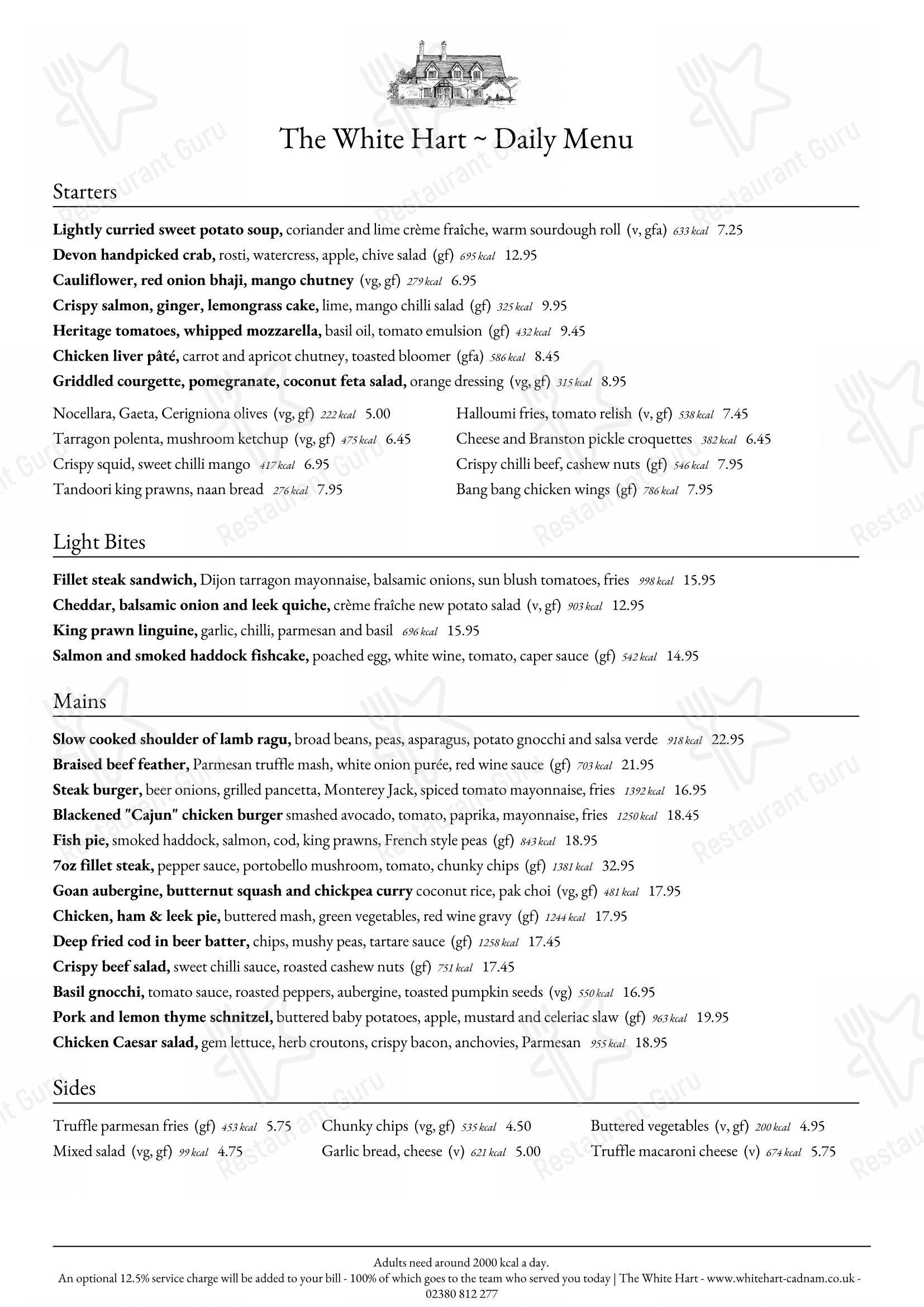 Menu at The White Hart pub & bar, Copythorne