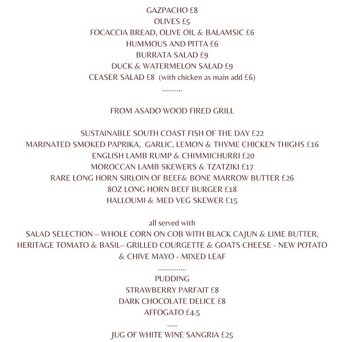 Menu at The White Hart of Wytham pub & bar, Oxford