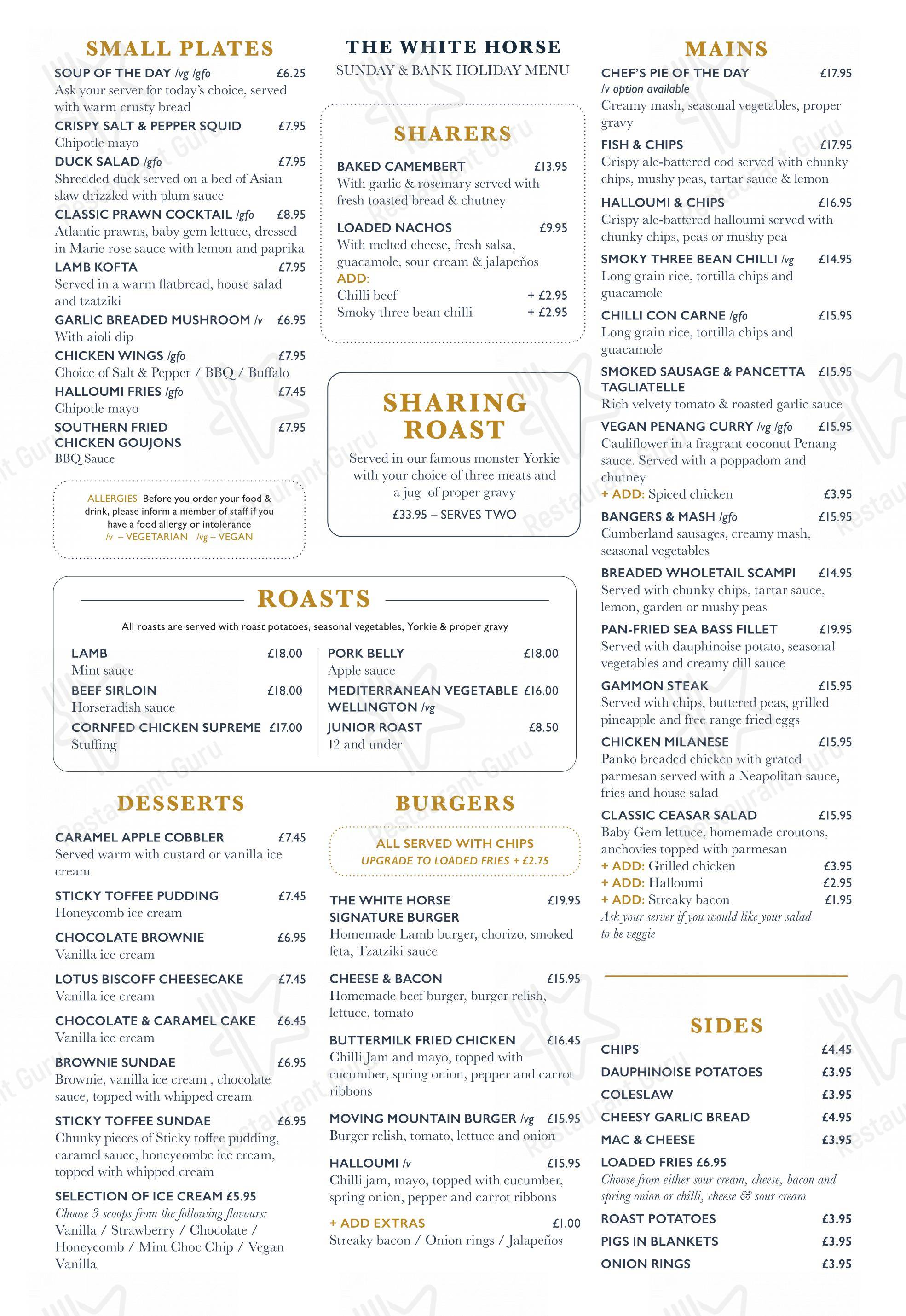 Menu at The White Horse pub & bar, Southill, High St