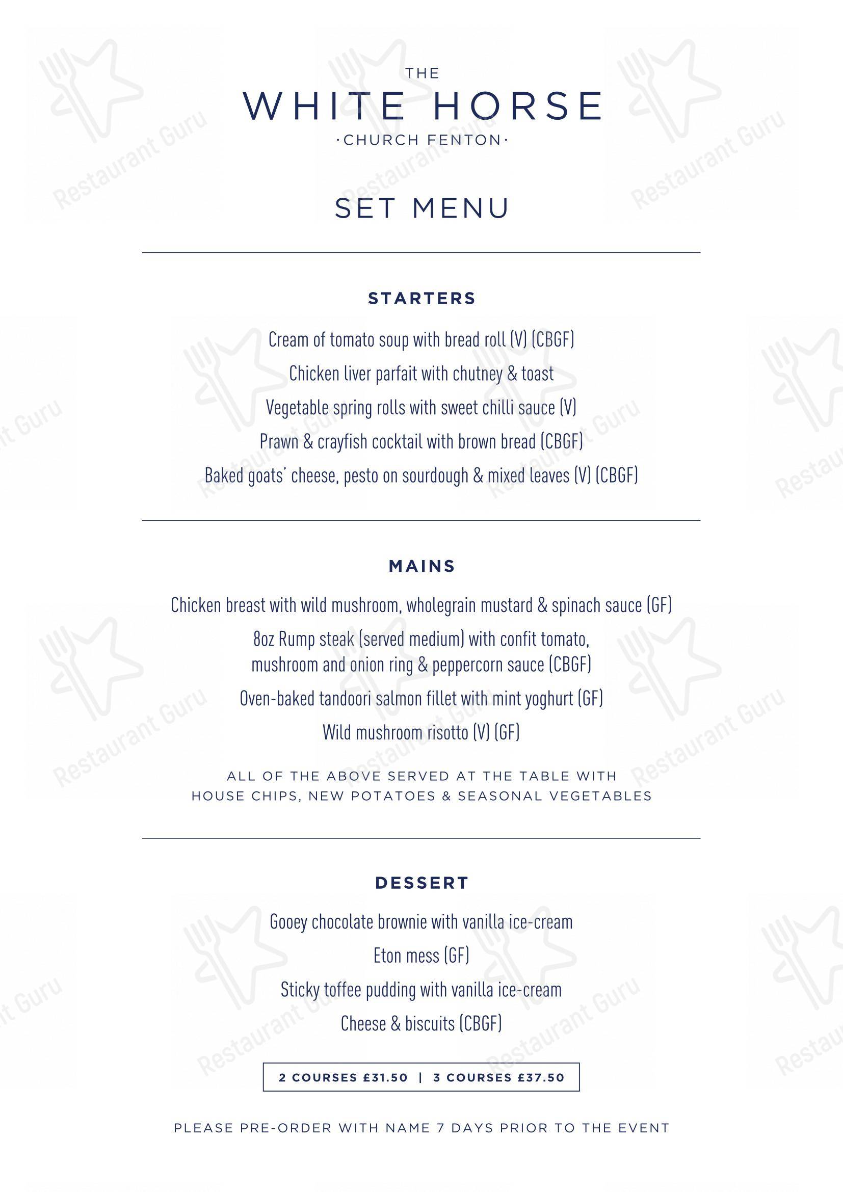 Menu at The White Horse pub & bar, Church Fenton