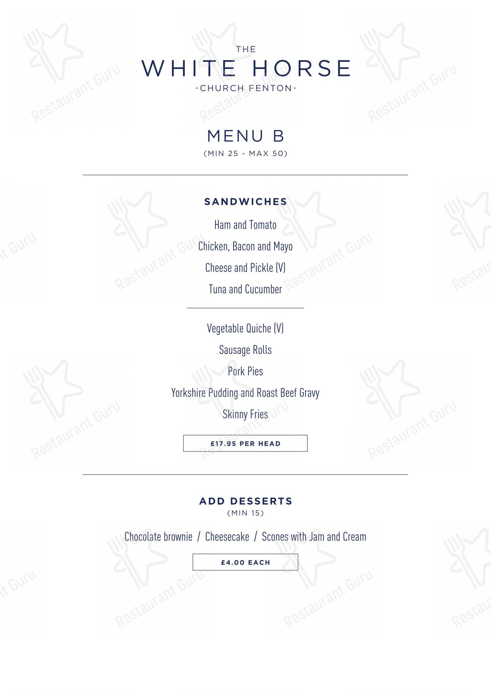 Menu at The White Horse pub & bar, Church Fenton