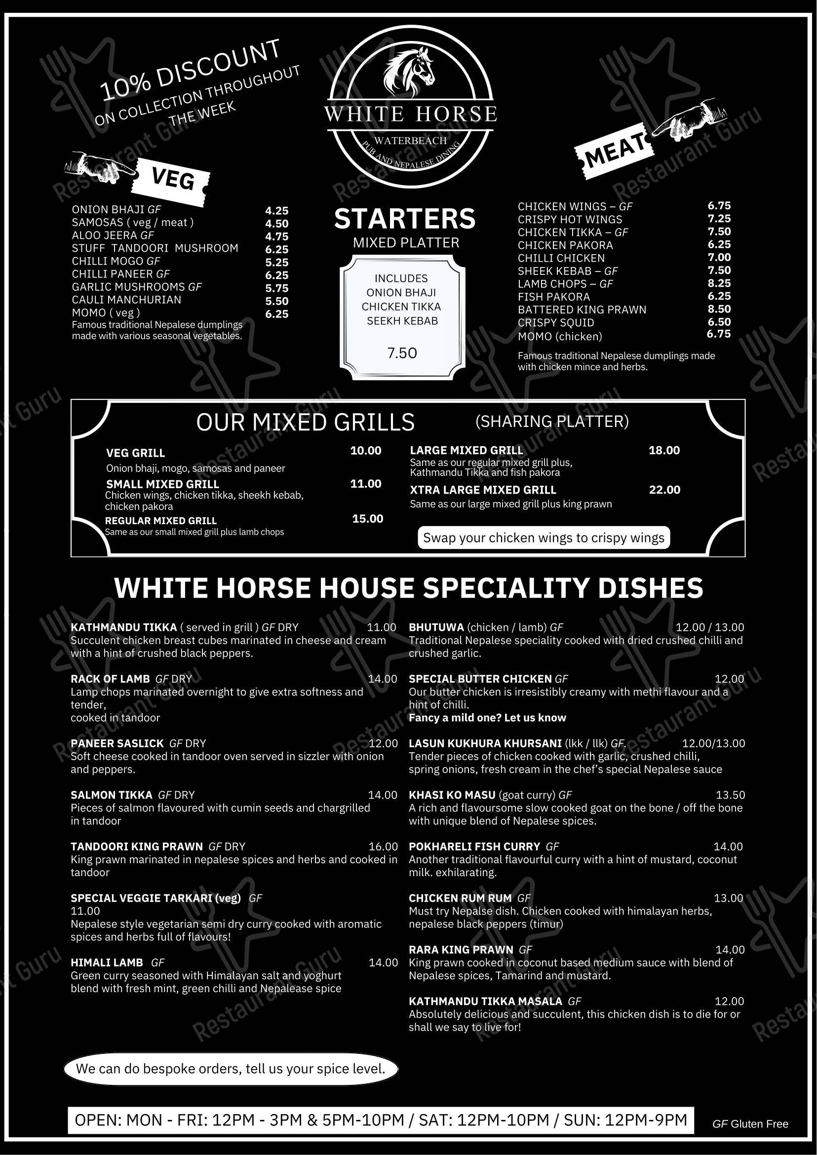 Menu at The White Horse pub & bar, Cambridge, 12 Green Side