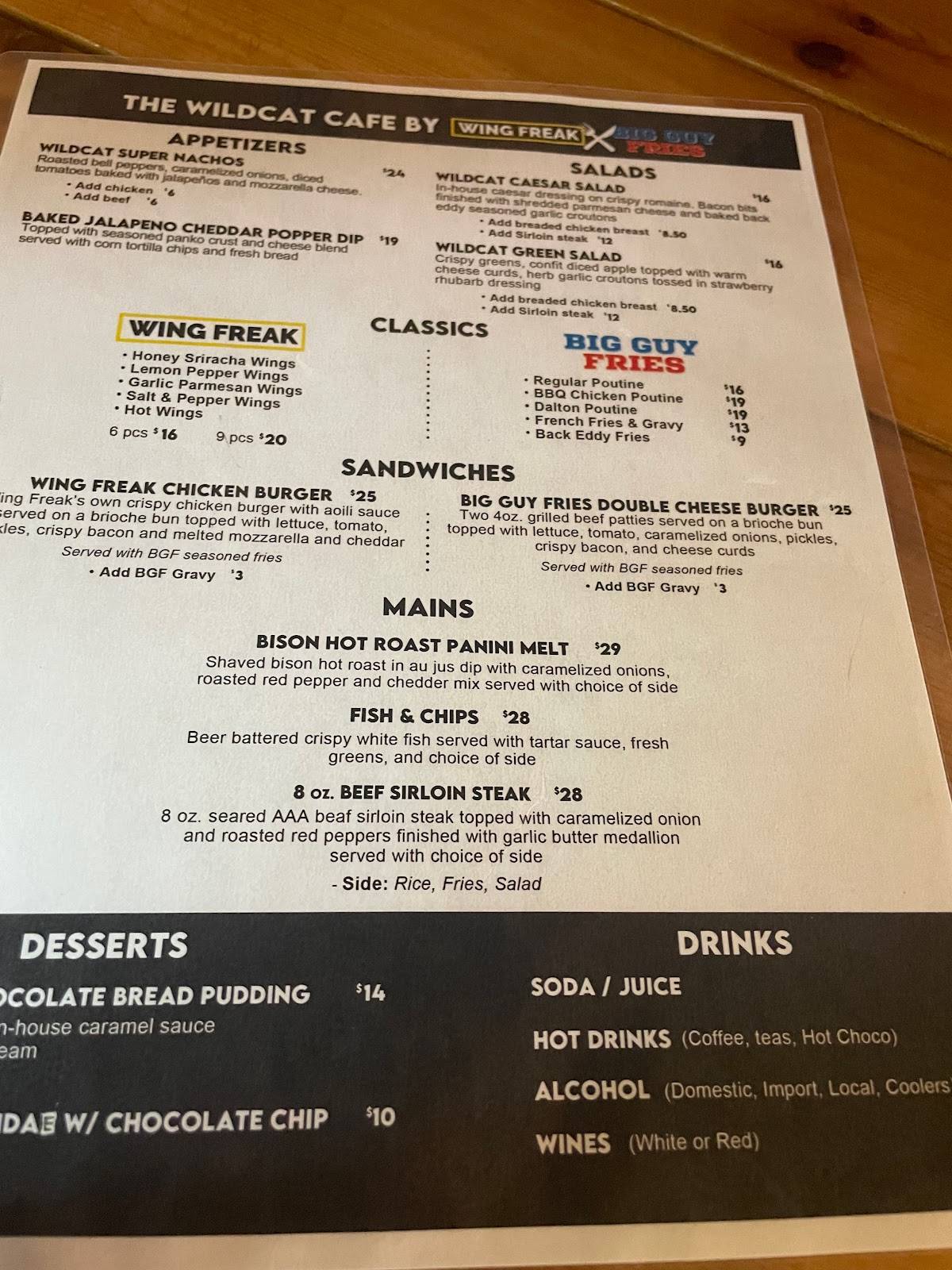 Menu at The Wildcat Cafe, Yellowknife