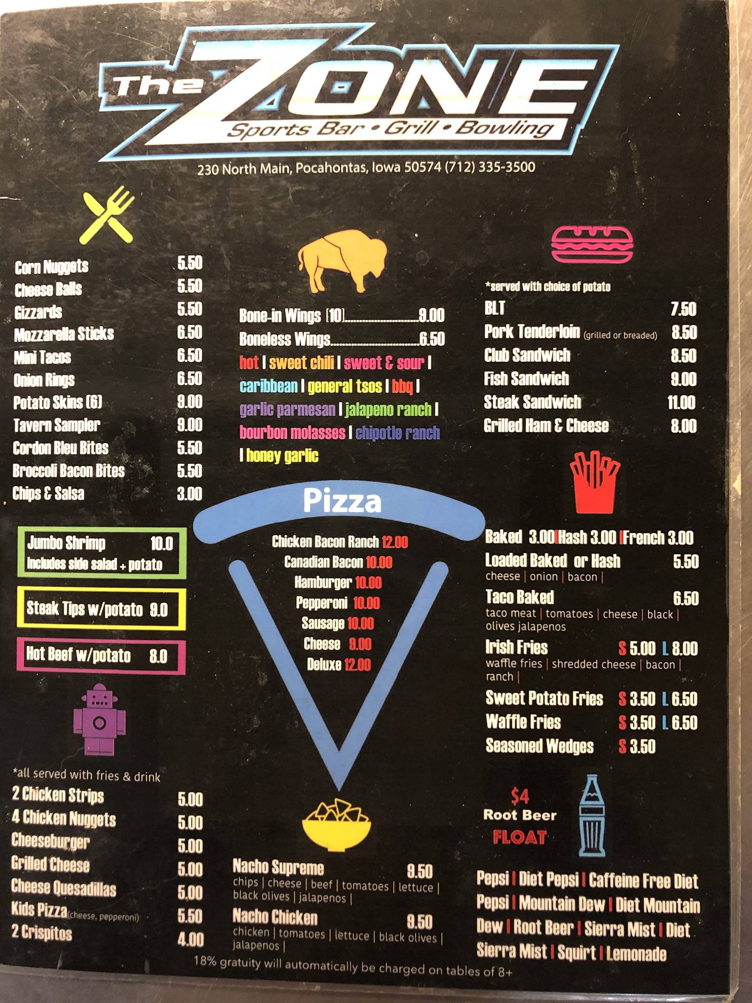 Menu at The Zone Sports Bar & Grill, Pocahontas