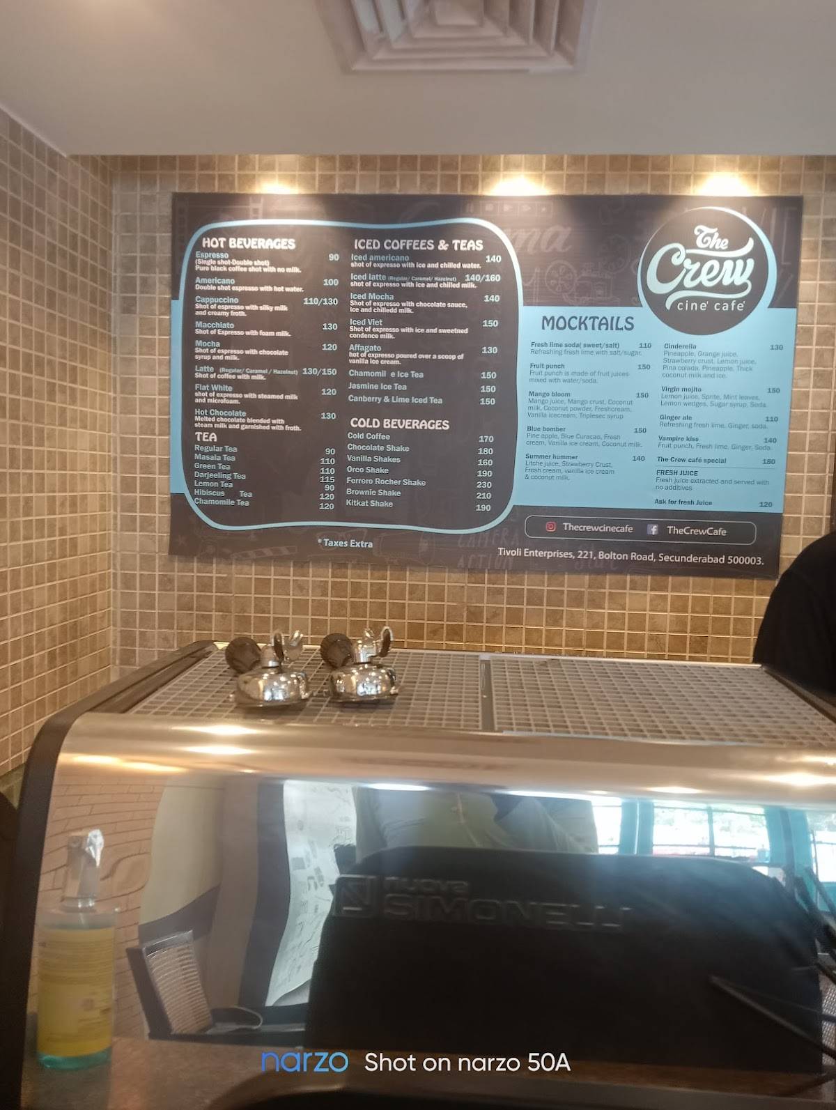 Menu at The crew cine cafe, Secunderabad