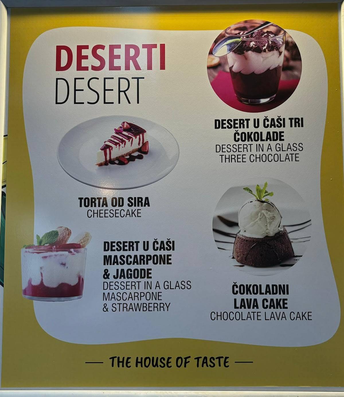 Menu au The house of Taste restaurant, Gajac, Gajac A8/34