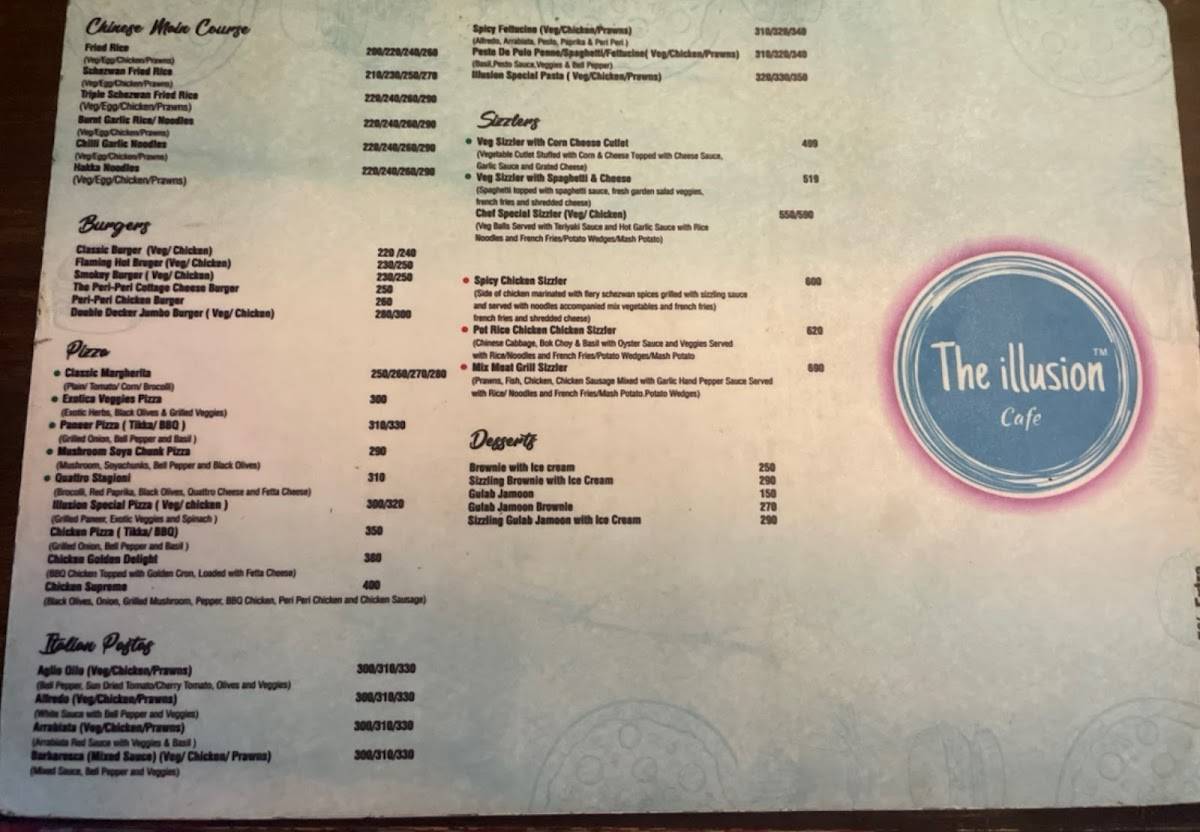 Menu at The illusion Cafe, Bengaluru