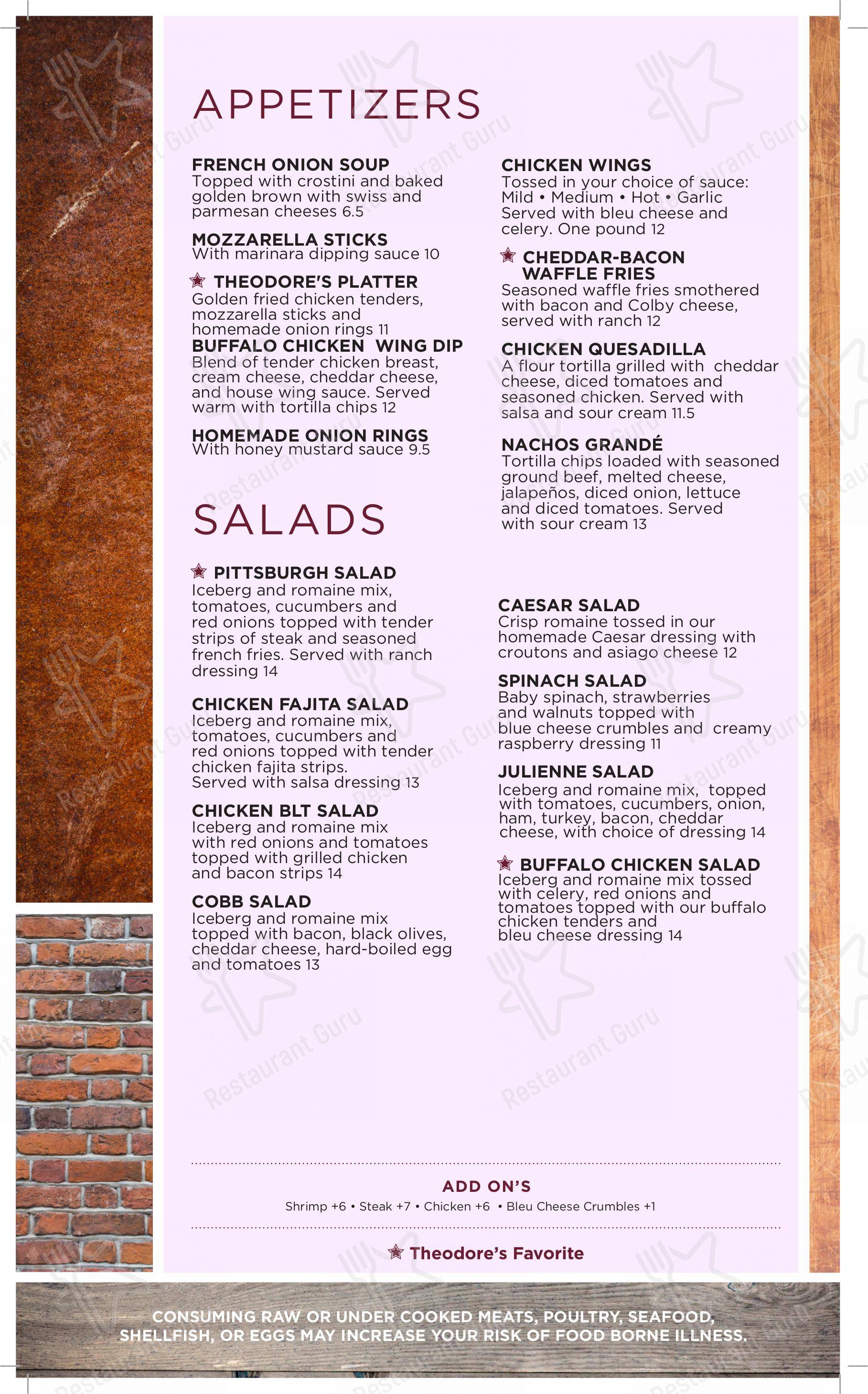 Menu at Theodore's Restaurant, Canastota