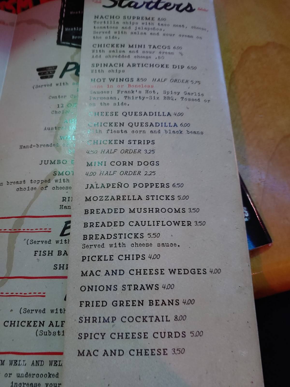 Menu at Thirty Six Saloon pub & bar, Rockville, 108 E Ohio St