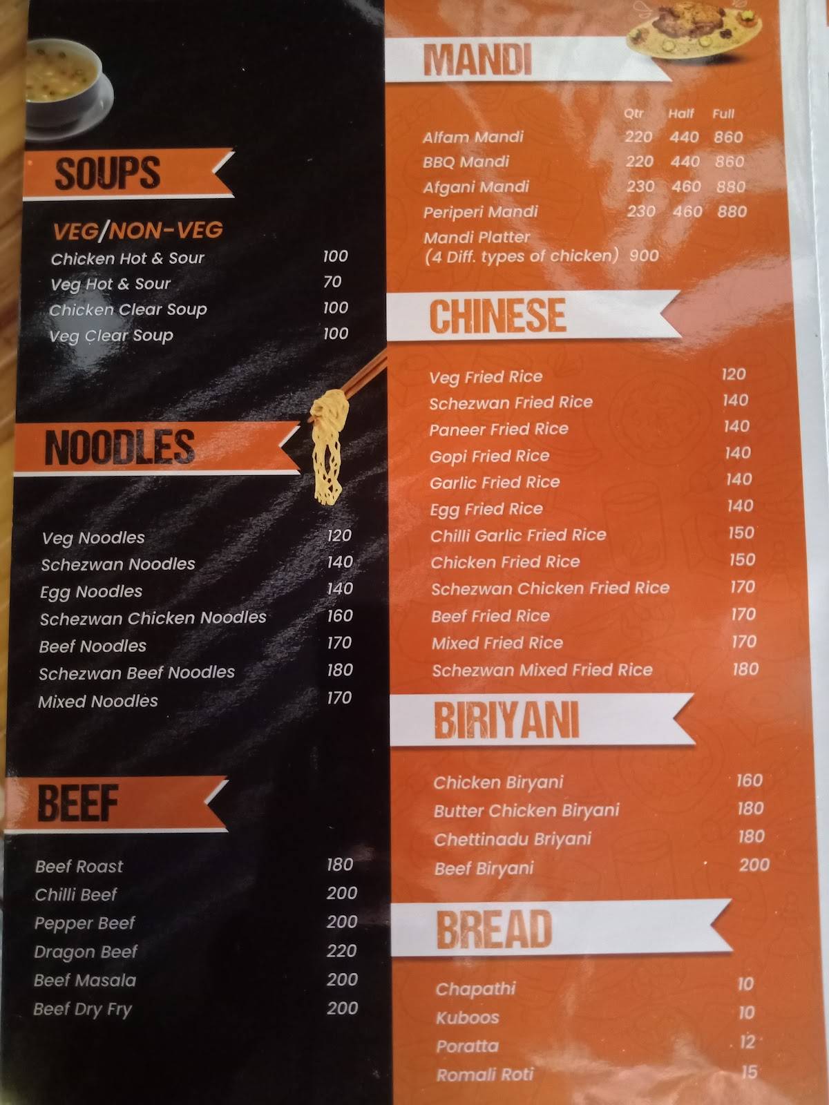 Menu at Black Pepper, Thiruvalla