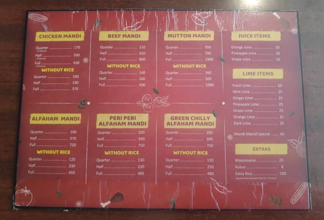 Menu at MANDI MANZIL, Kazhakkoottam