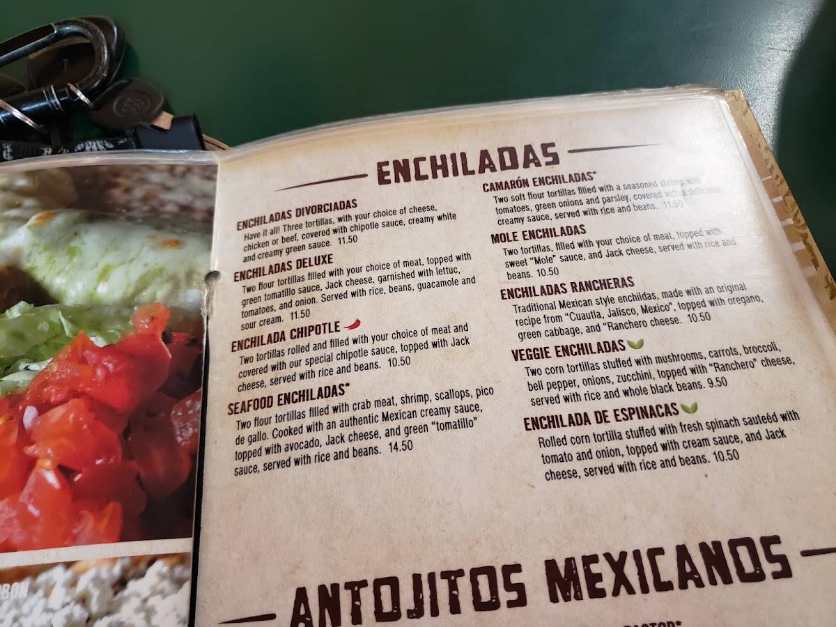 Menu at Three Margaritas restaurant, Sidney, Silverberg Dr a
