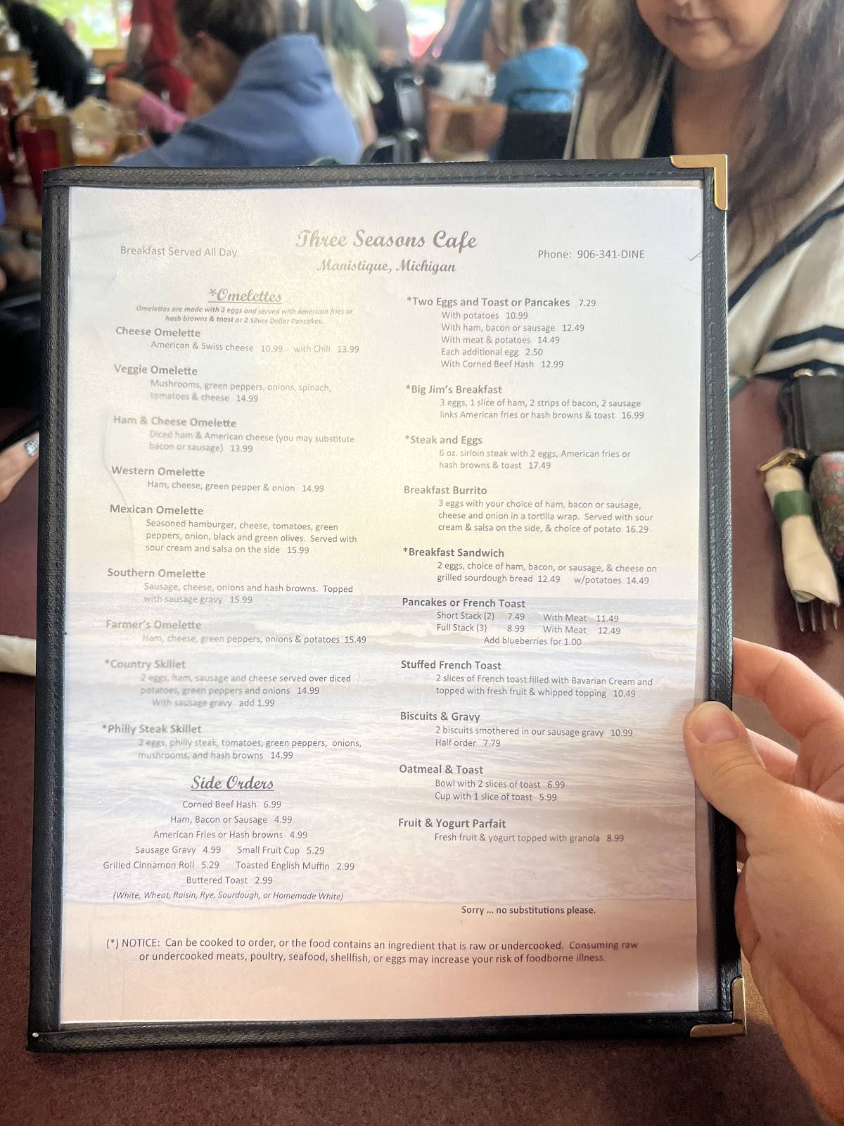 Menu at Three Seasons Cafe, Manistique, US-2