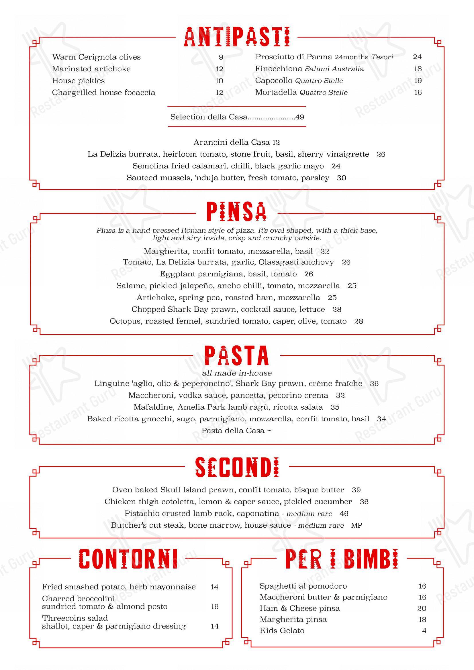 Menu at Threecoins & Sons restaurant, Mount Lawley