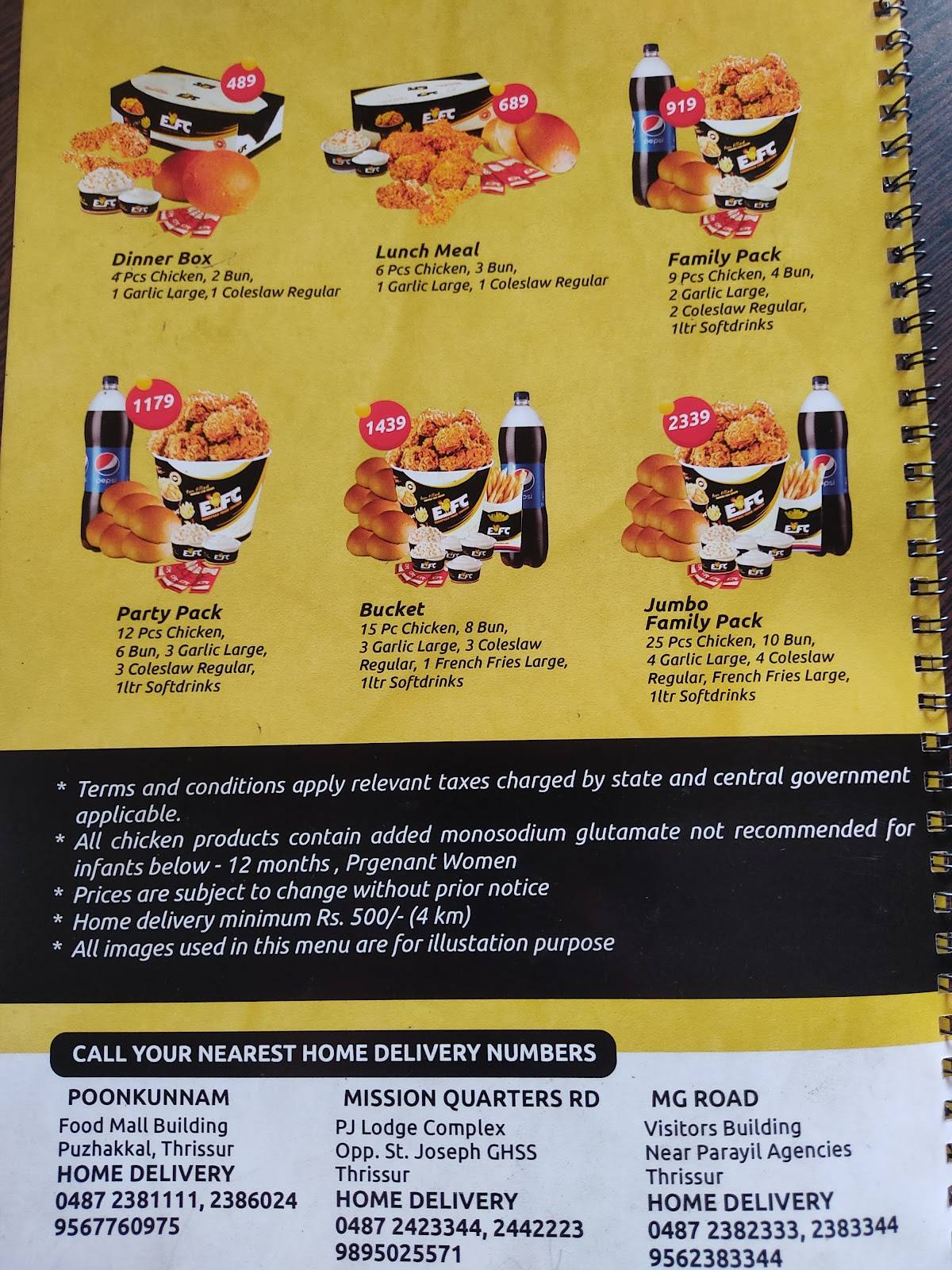Menu at European Fried Chicken (EFC), Thrissur, G67C+F2F