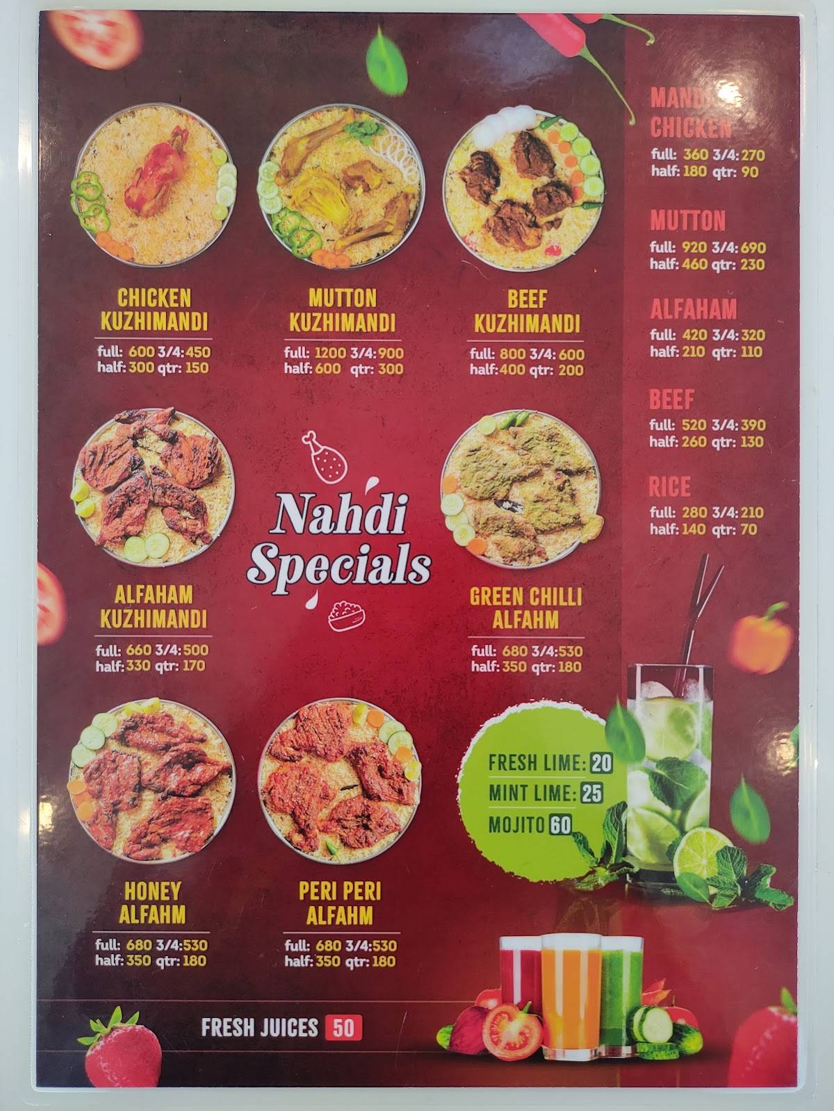 Menu at Nahdi Mandi Restaurant Thrissur, Thrissur