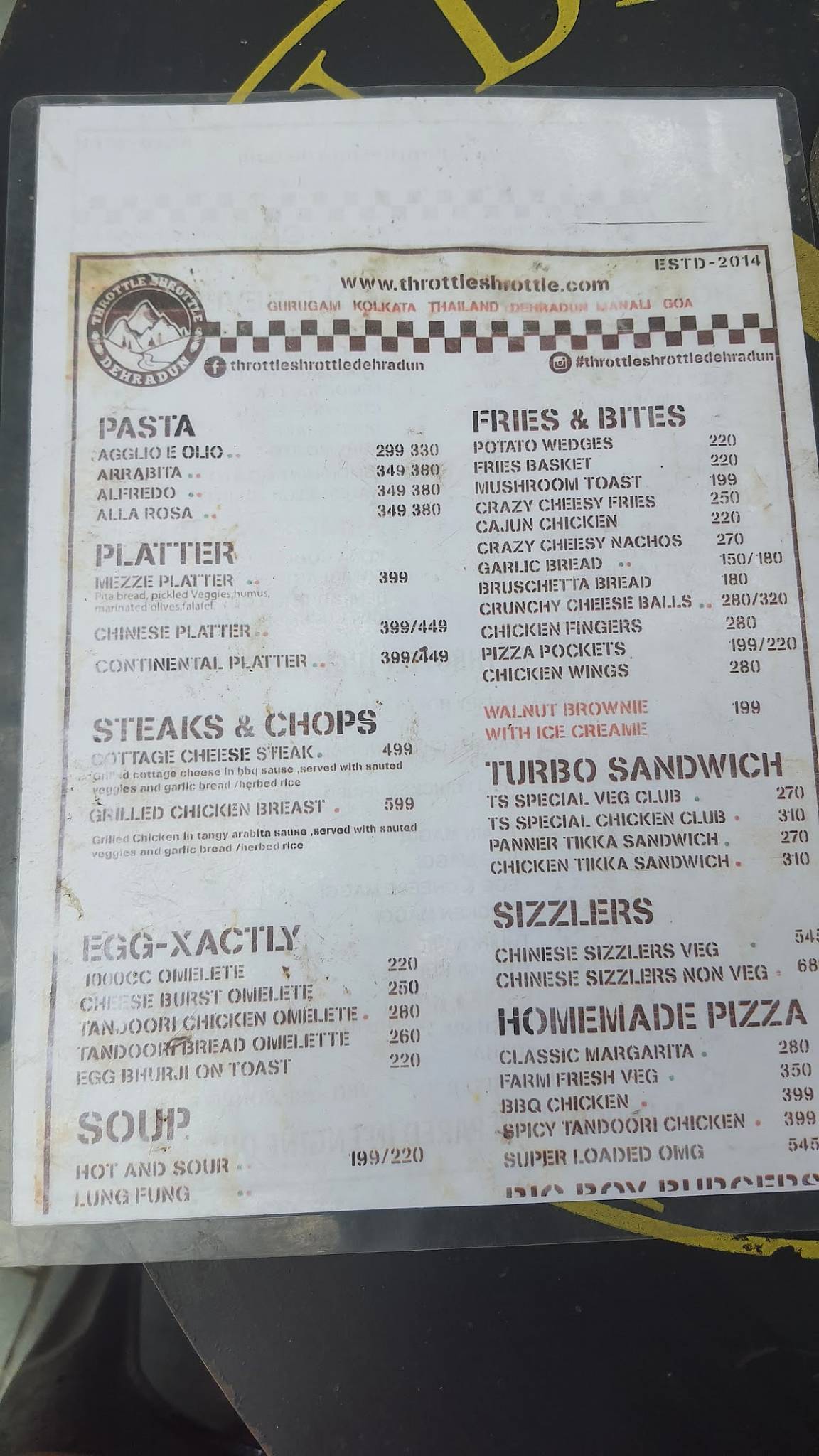 Menu at Throttle Shrottle Dehradun, Dehradun