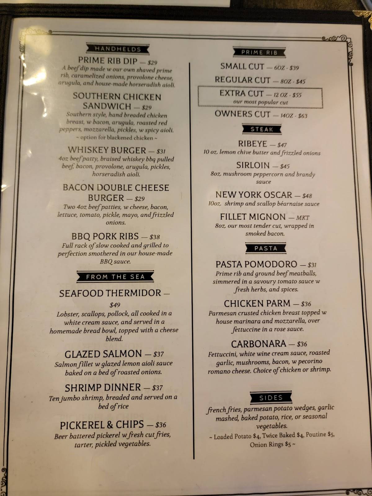 Menu at Prospector Steak House steakhouse, Thunder Bay