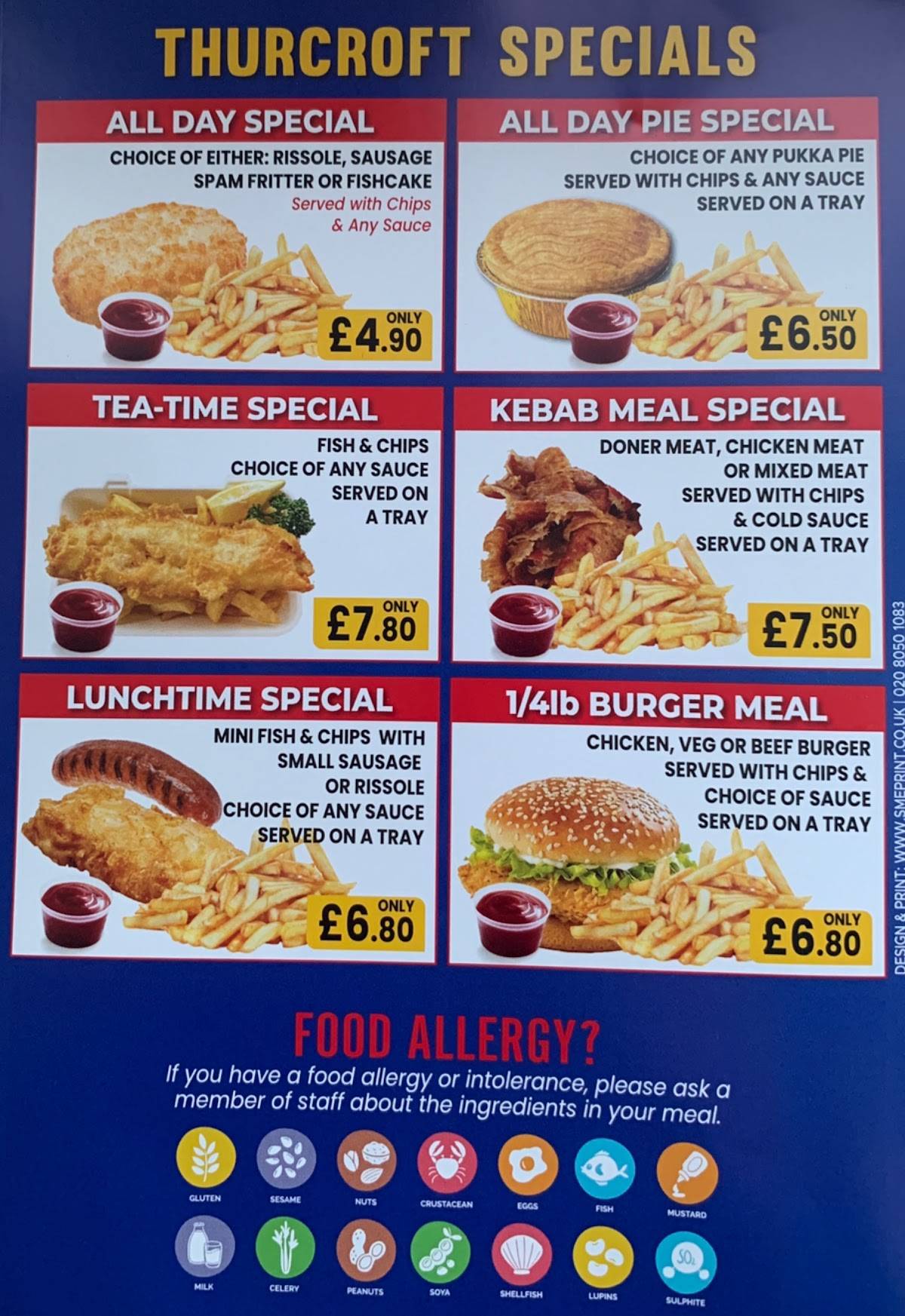 Menu at Thurcroft Fish Bar, Rotherham