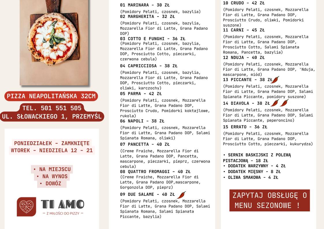 Menu at Ti Amo - z Miłości do Pizzy restaurant, Przemyśl