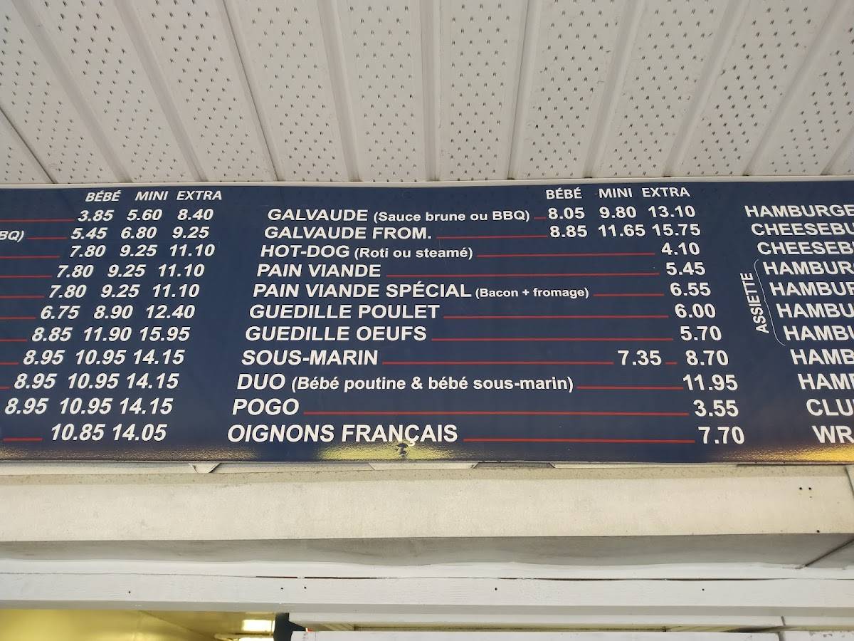 Menu au Ti-Oui Snack Bar, Saint-Raymond