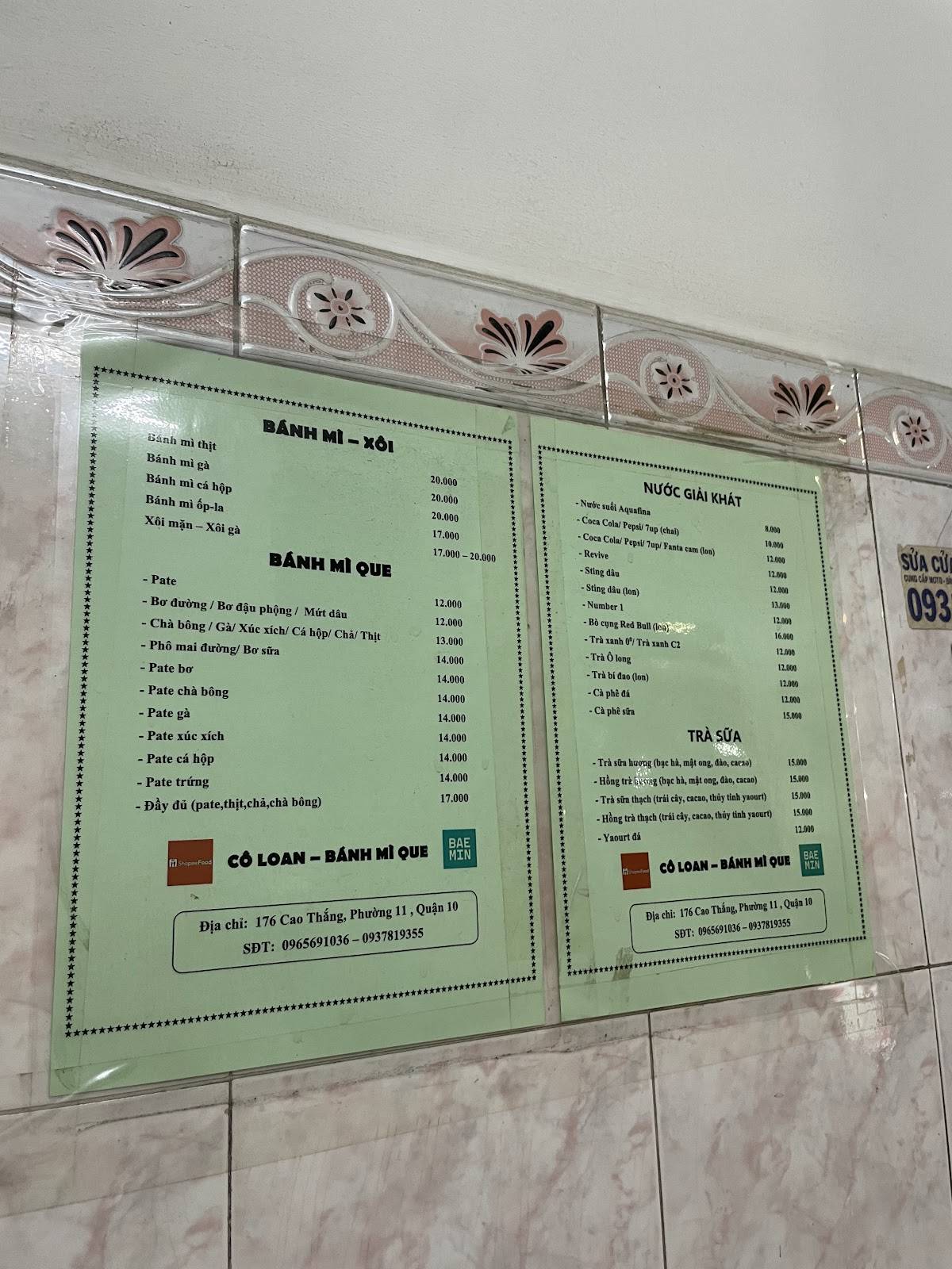 Menu at Tiệm Bánh Mì Que Pháp, Ho Chi Minh City, 176 Đ. Cao Thắng