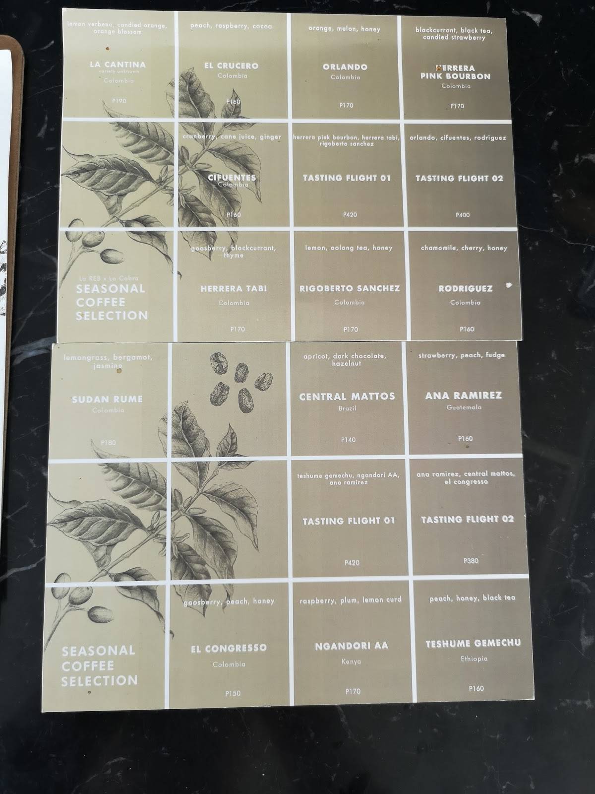Menu at Tightrope Coffee cafe, Cebu City, M. L. Quezon Avenue