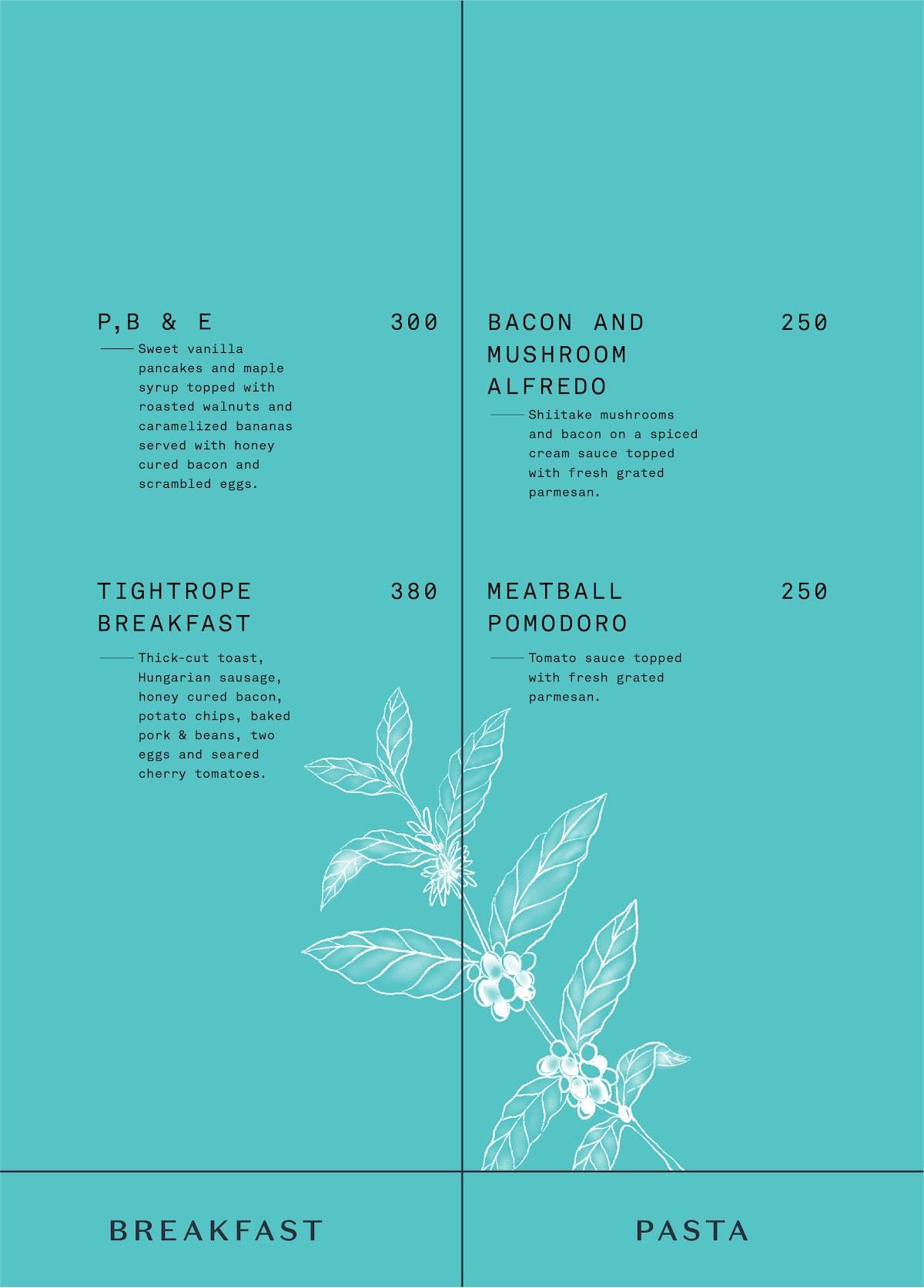 Menu at Tightrope Coffee cafe, Cebu City, M. L. Quezon Avenue