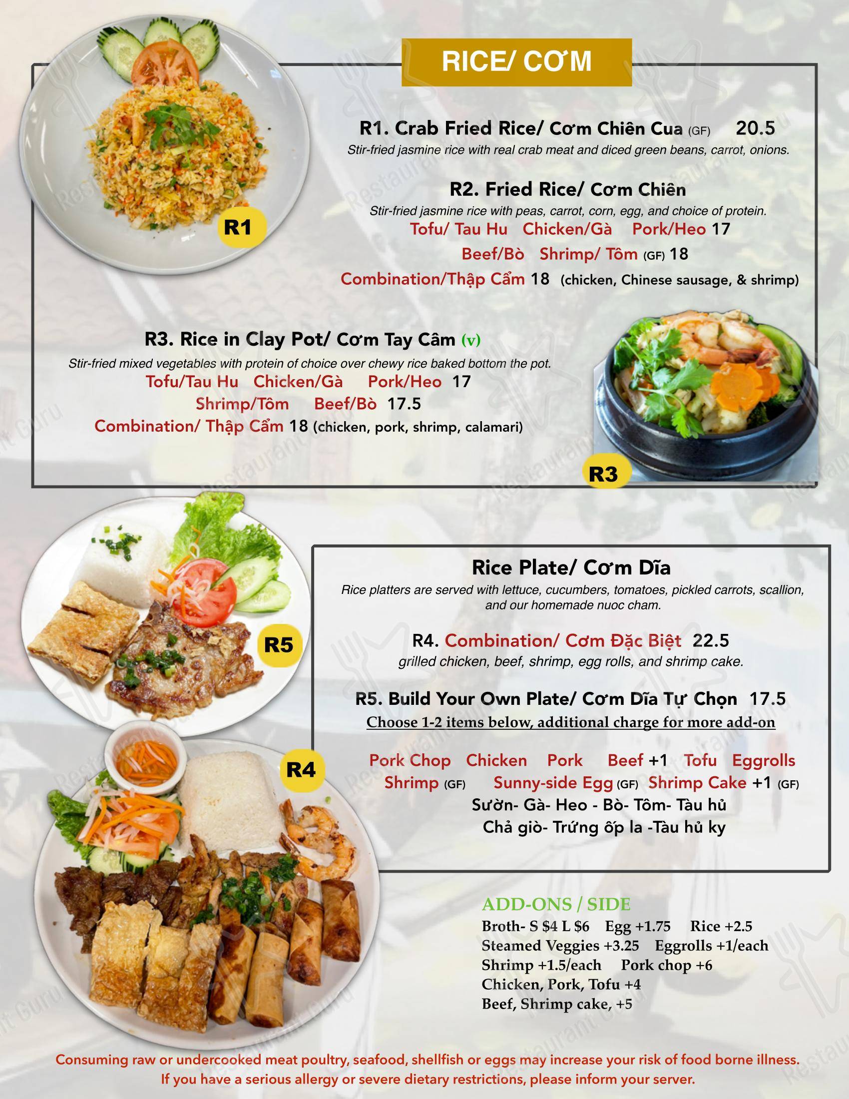 Menu at Tigon restaurant, El Cerrito