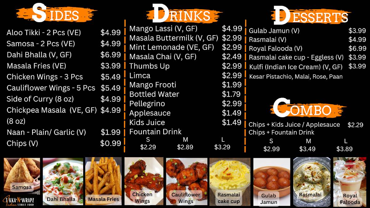 Menu at Tikka'N'Wrapz restaurant, Robinson Township