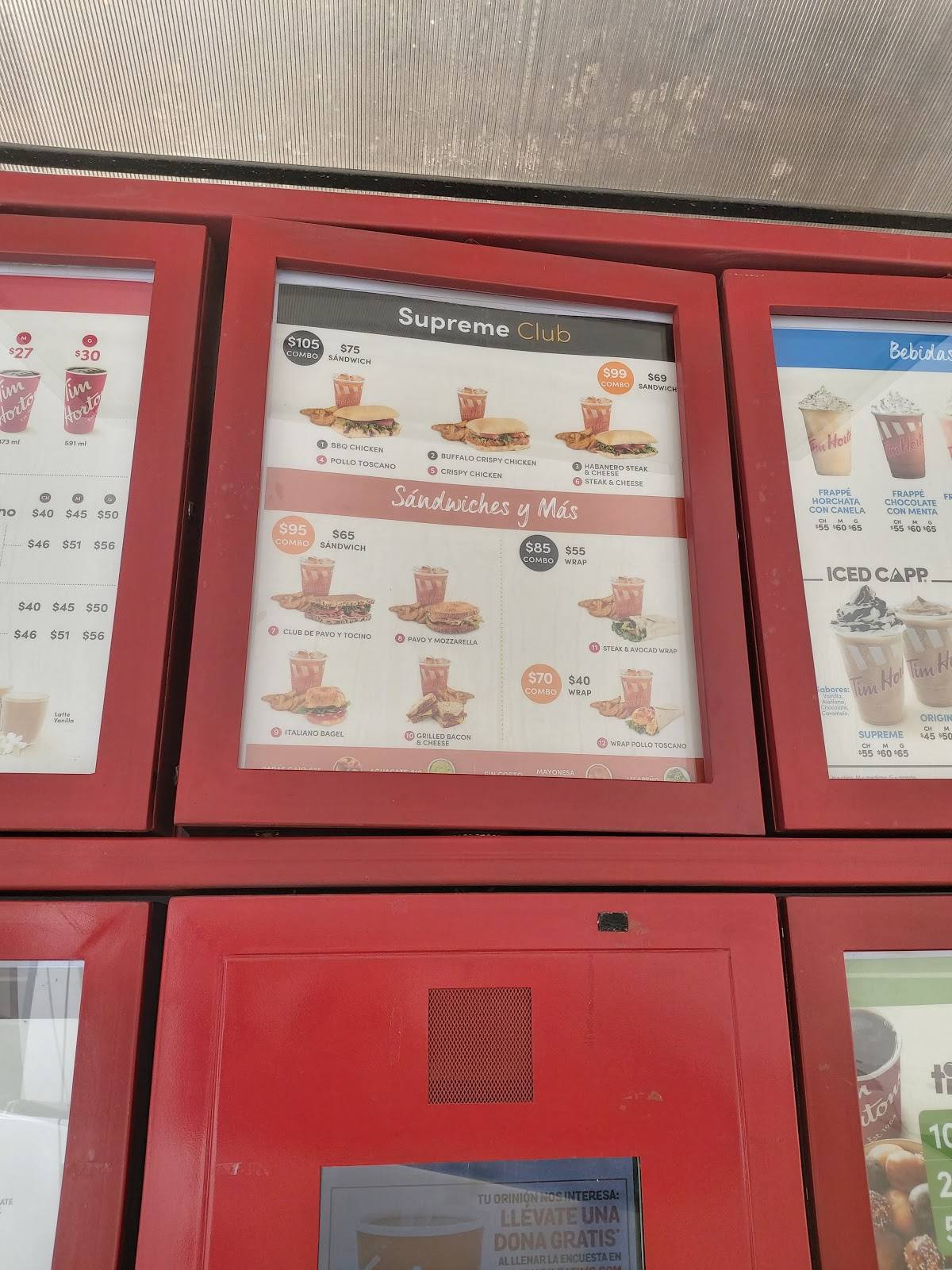 Carta del café Tim Hortons, Monterrey, Av. Eugenio Garza Sada 3933