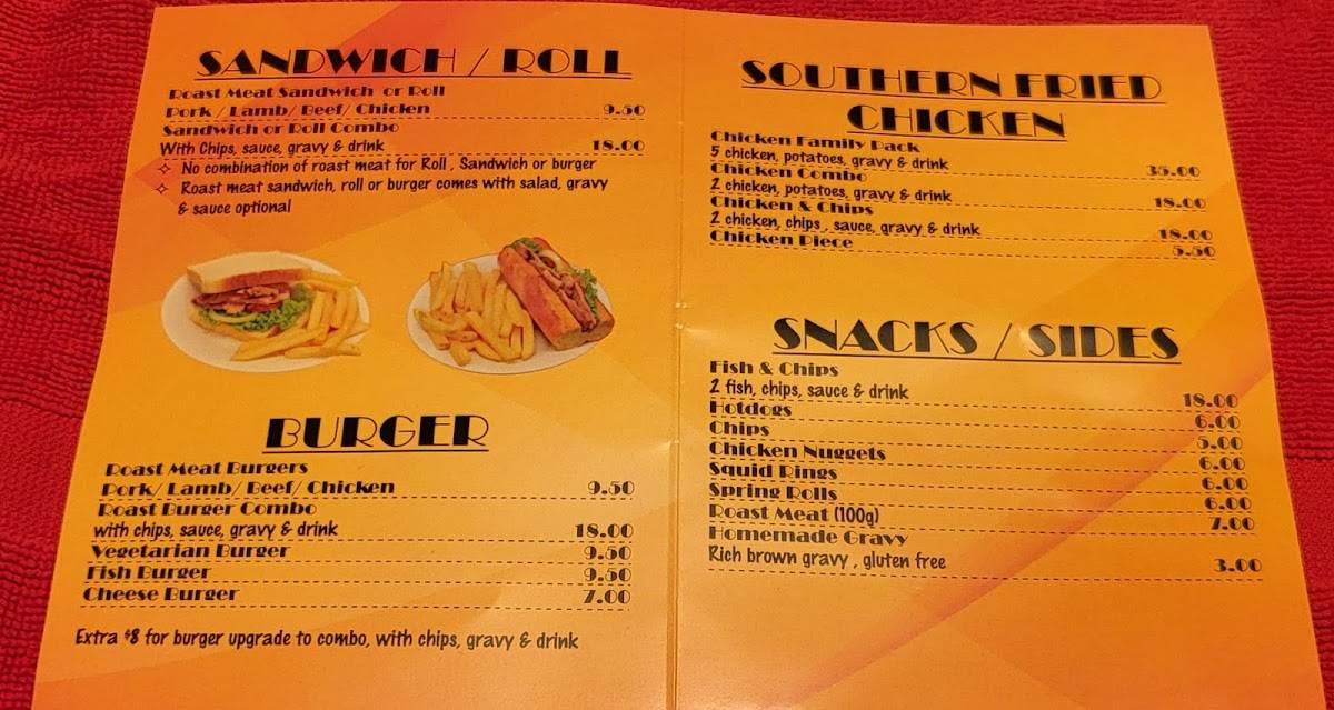 Menu at Timaru Roast restaurant, Timaru