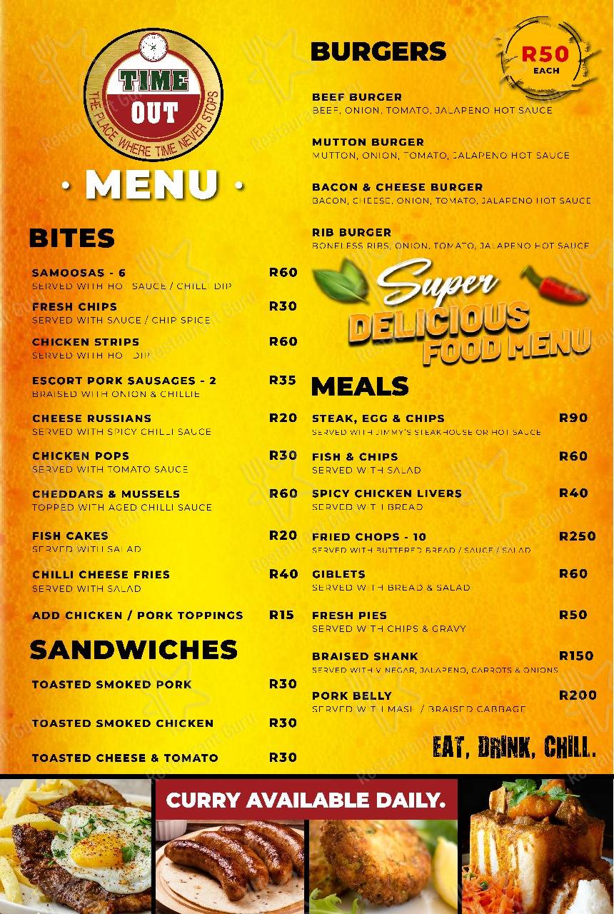 Menu at Time Out Restaurant & Bar, Pietermaritzburg