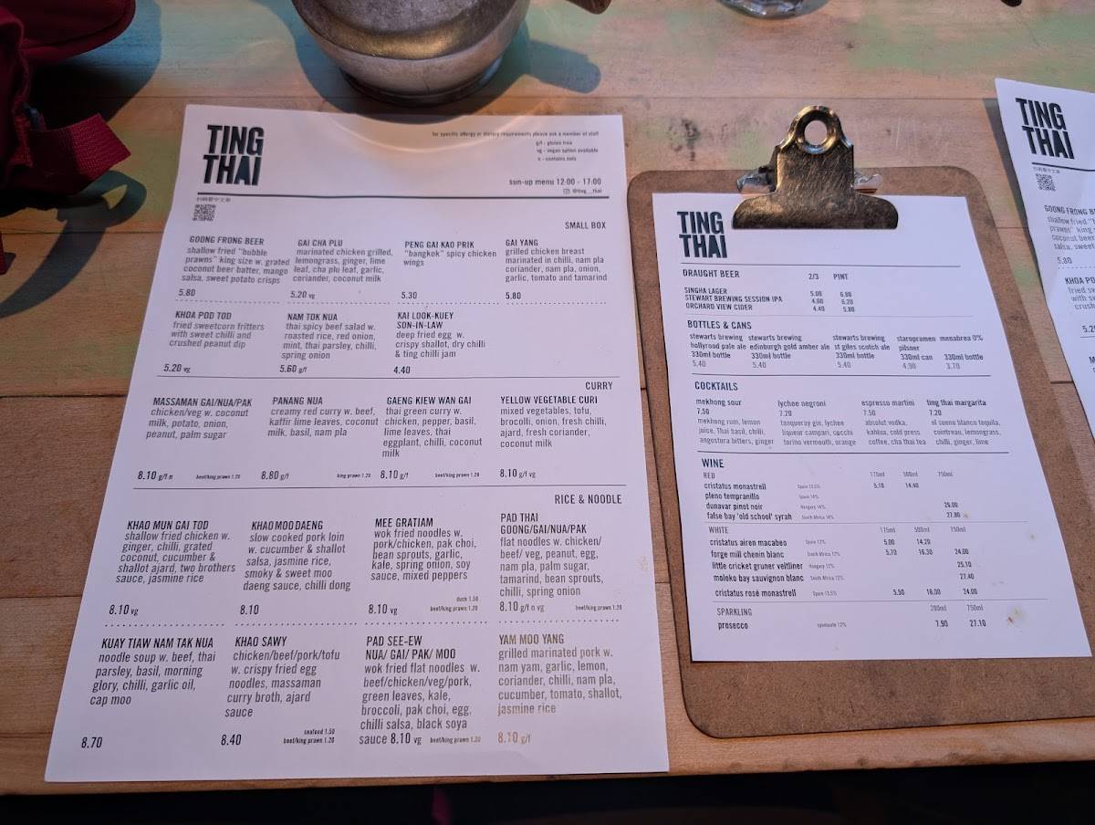 Menu at Ting Thai West Nile Street restaurant, Glasgow
