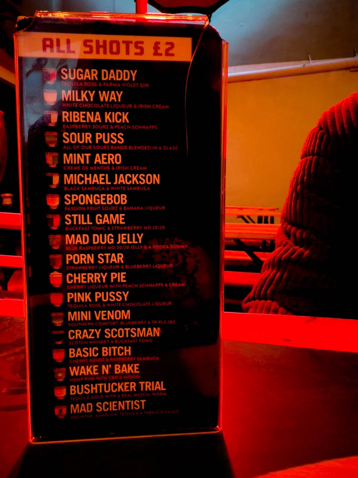 Menu at Tingle Bar - Mitchell Street, Glasgow