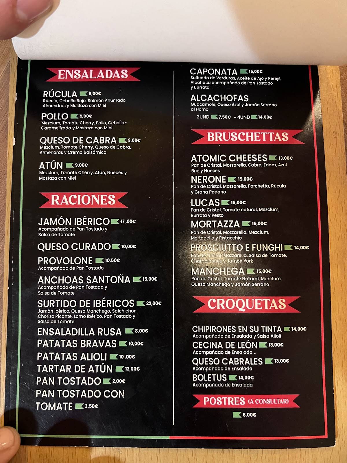 Menu at Tinto y Tapas Principe restaurant, Madrid, C. del Príncipe