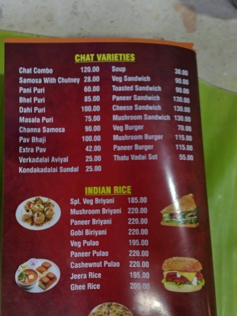 Menu at GOWRI PARVATHI BHAVAN, Samayapuram, 15