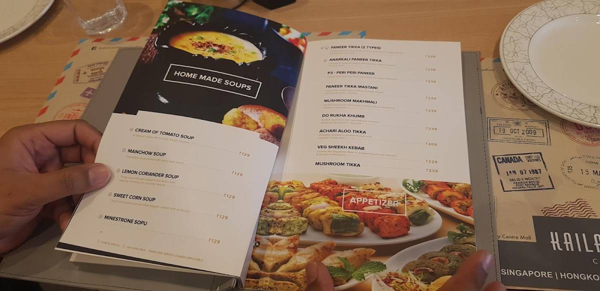 Menu at Kailash Parbat, Tiruppur