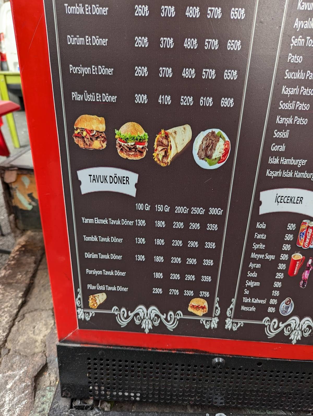 Menu at Tiryaki Döner, Istanbul, Tersane Cd. No:66 D:B