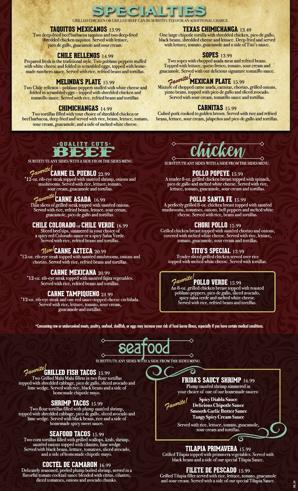 Menu at Tito's Mexican Restaurant - Spring Hill, Spring Hill