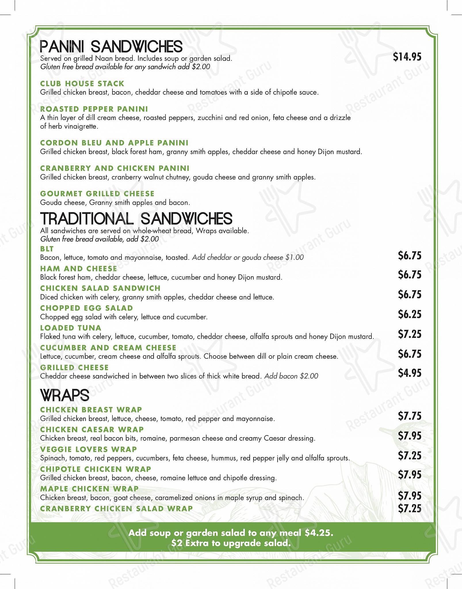 Menu at The Toasted Walnut cafe, Bowmanville