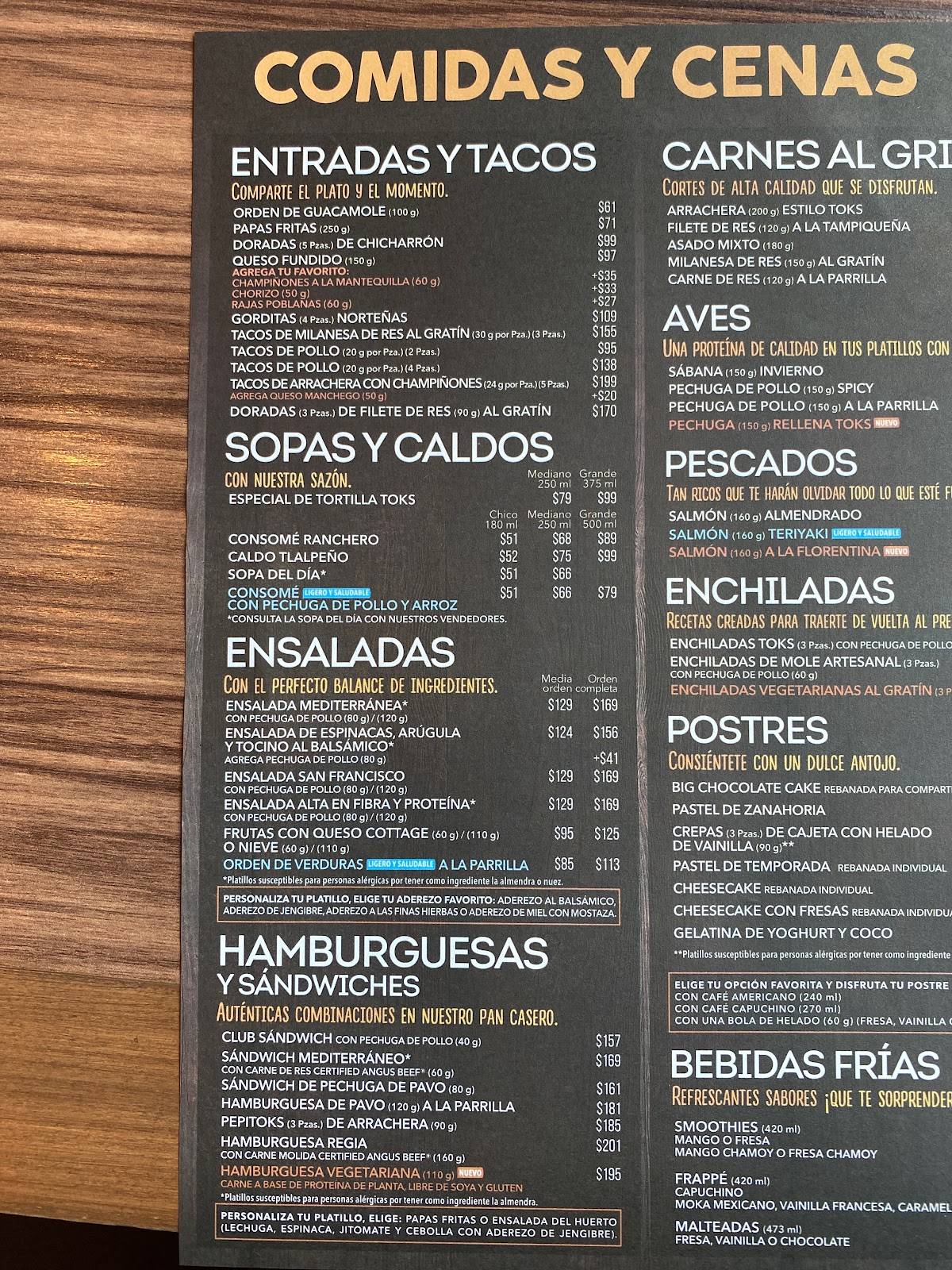 Carta del restaurante Toks, Mexico, Av. Marina Nacional 60-PB-104