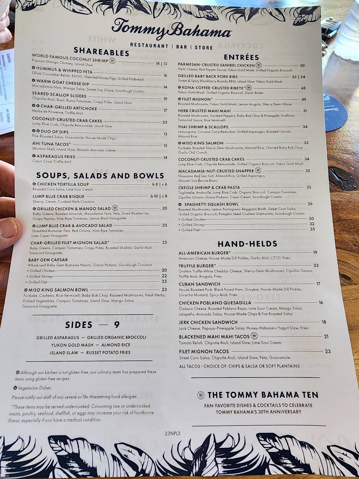 Menu at Tommy Bahama Restaurant, Bar & Store, Naples