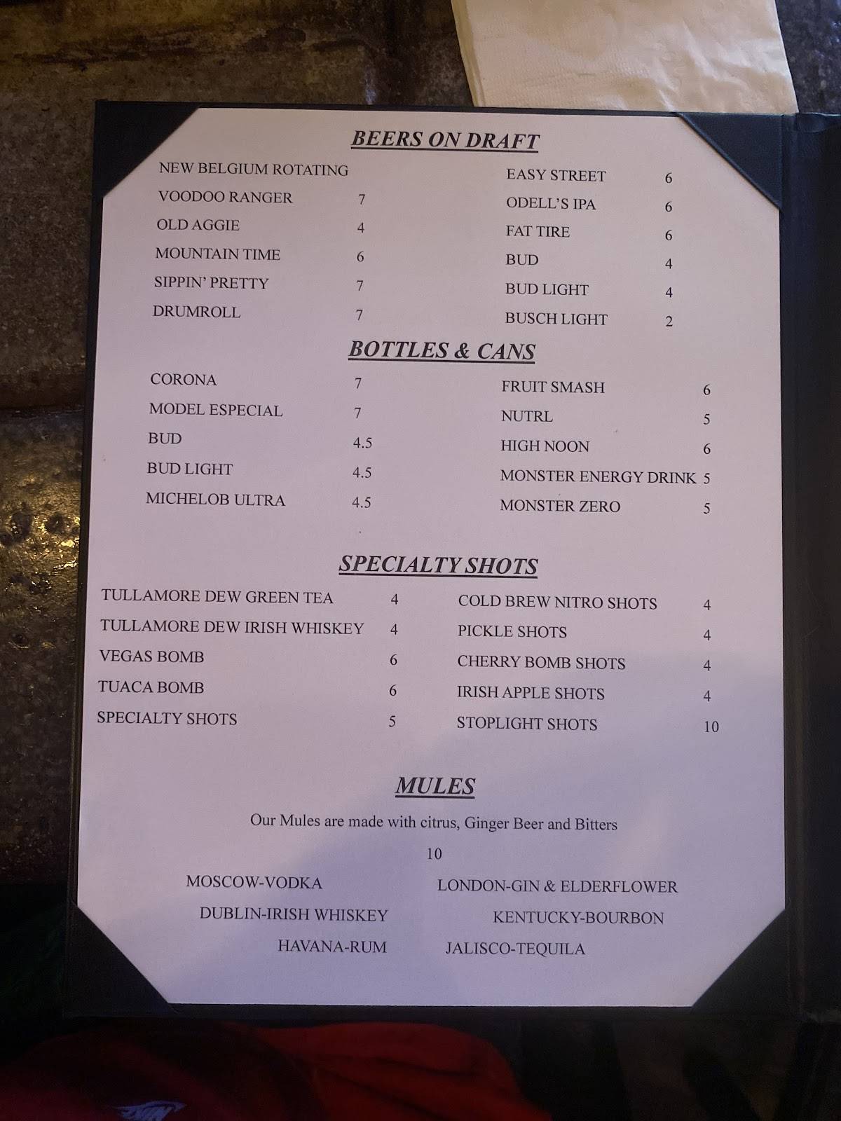 Menu at Tony's Bar & Rooftop, Fort Collins