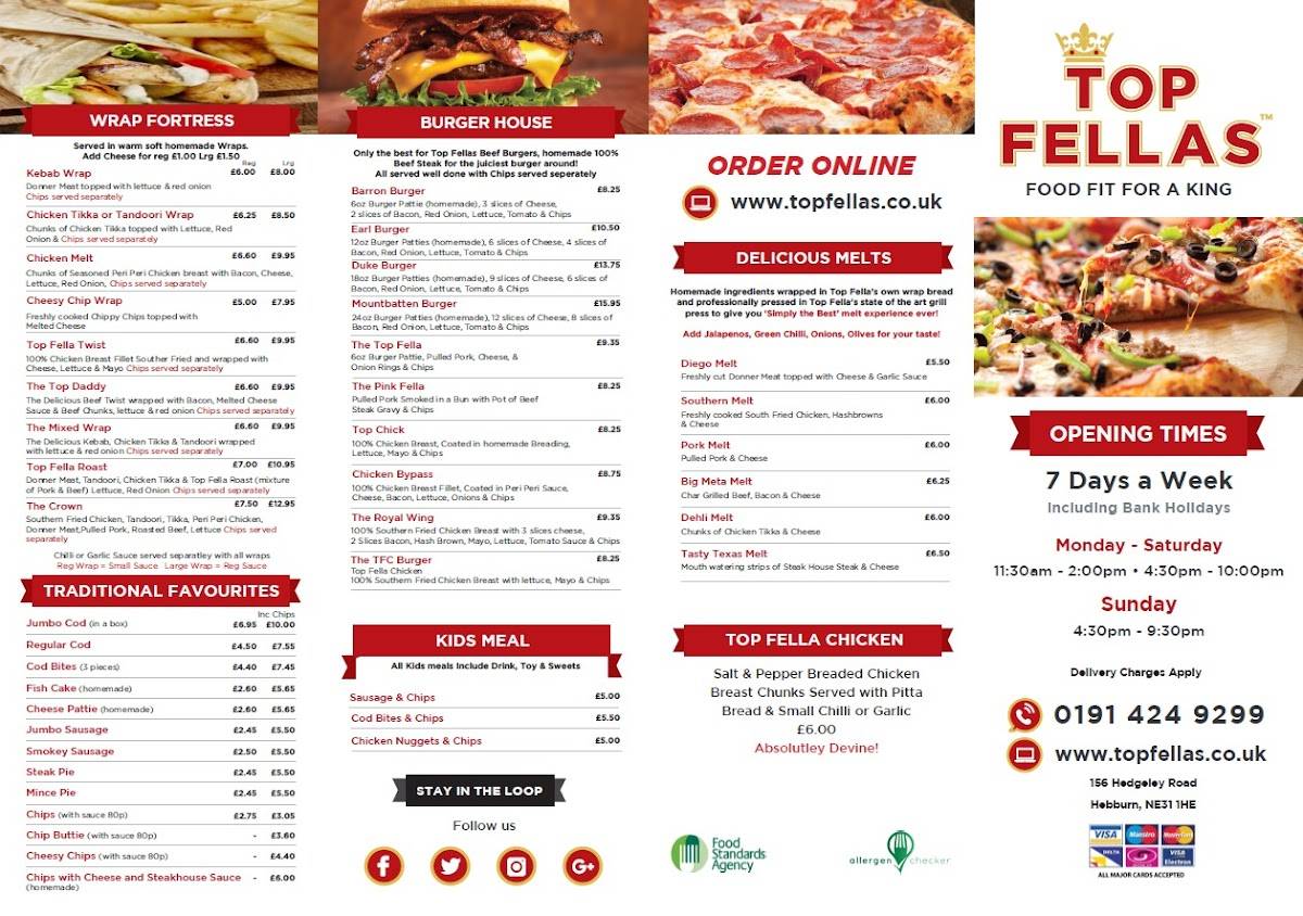Menu at Top Fellas pizzeria, Hebburn