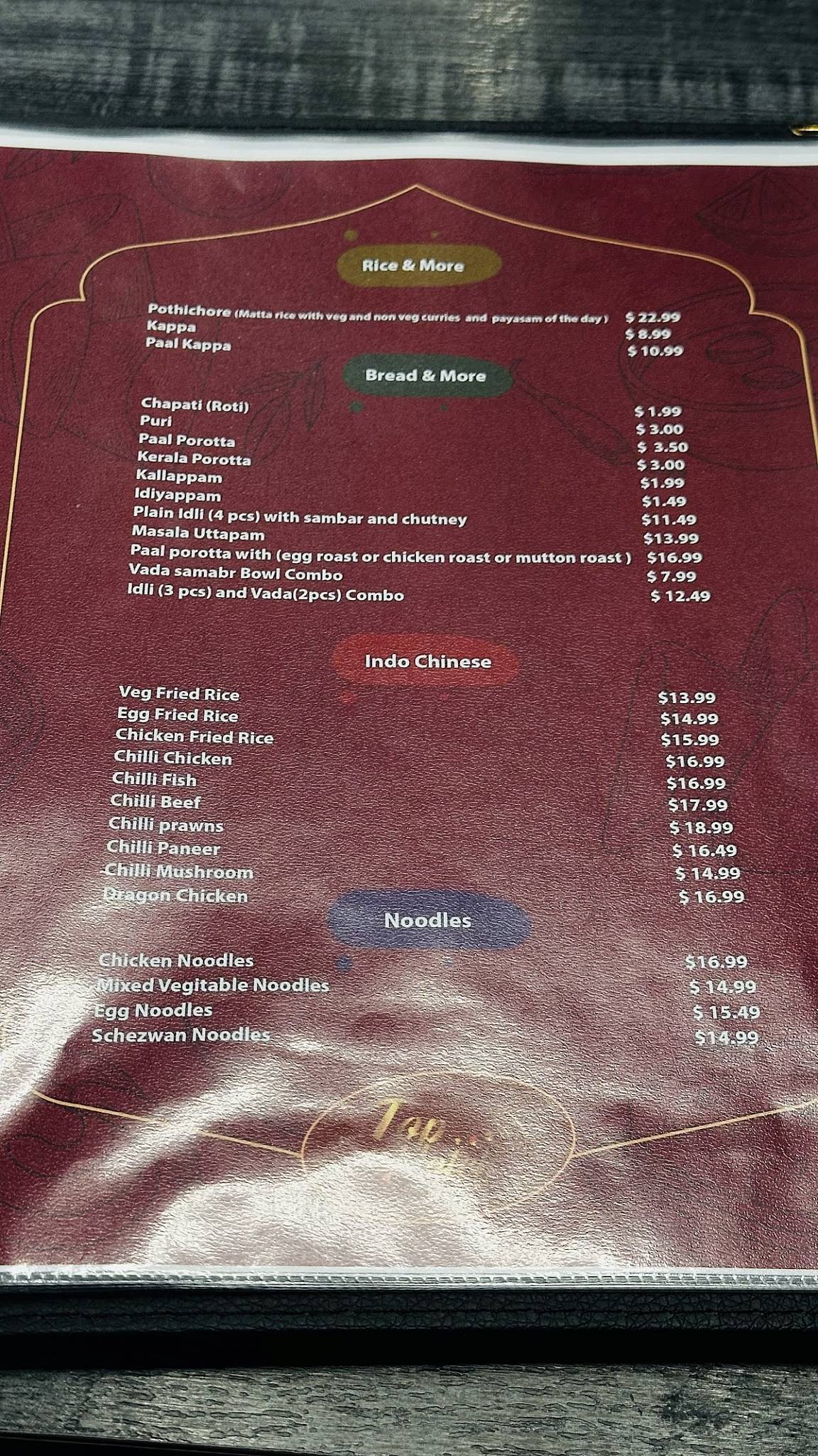 Menu at Top Notch South Indian Kitchen restaurant, Edmonton