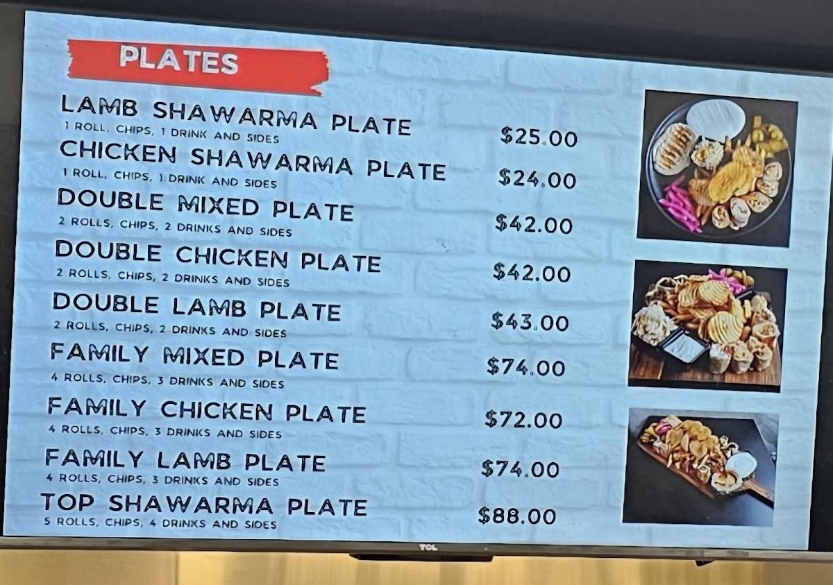 Menu at Top Shawarma Smithfield restaurant, Smithfield