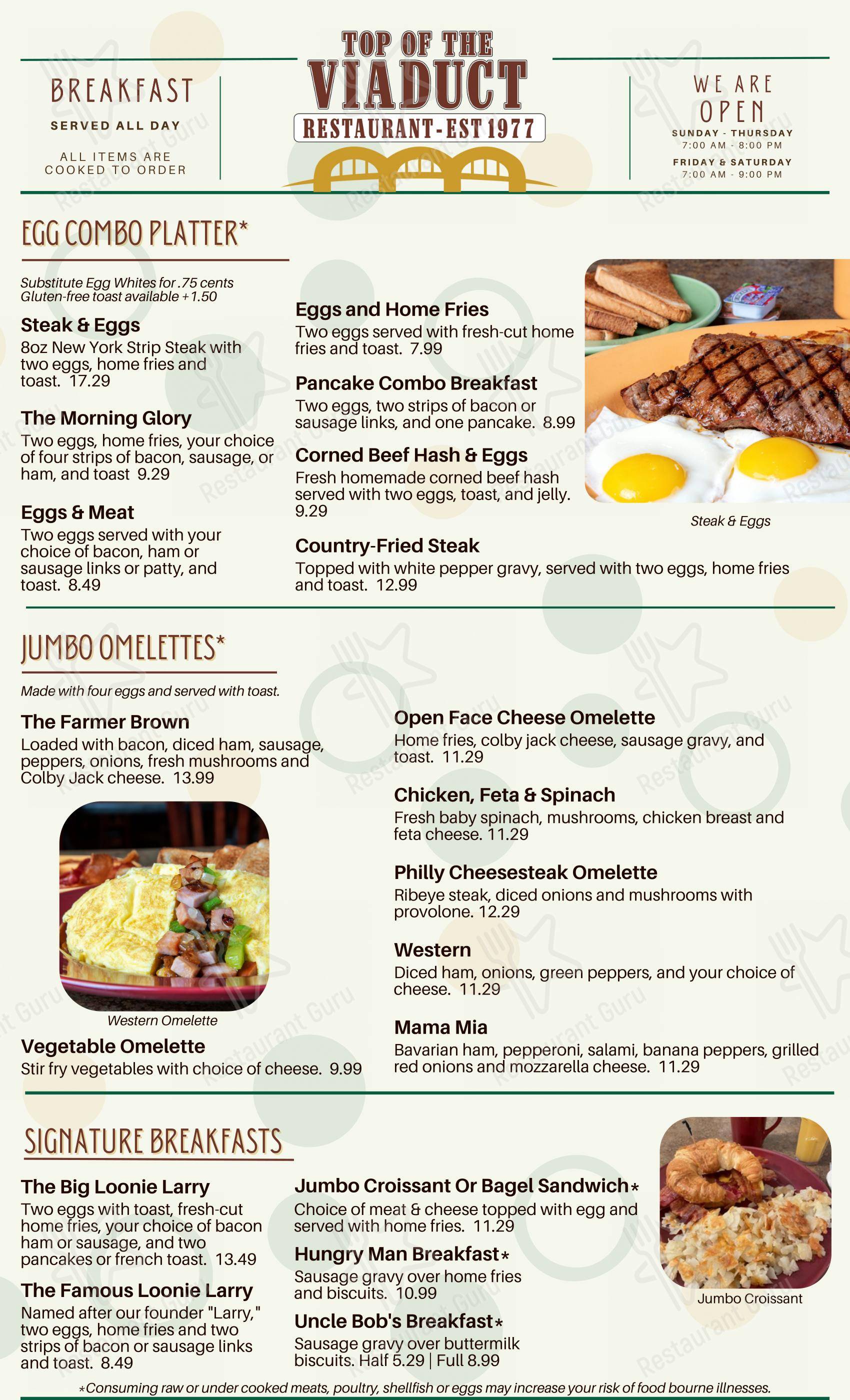 Menu at Top of the Viaduct Restaurant & Catering, Massillon