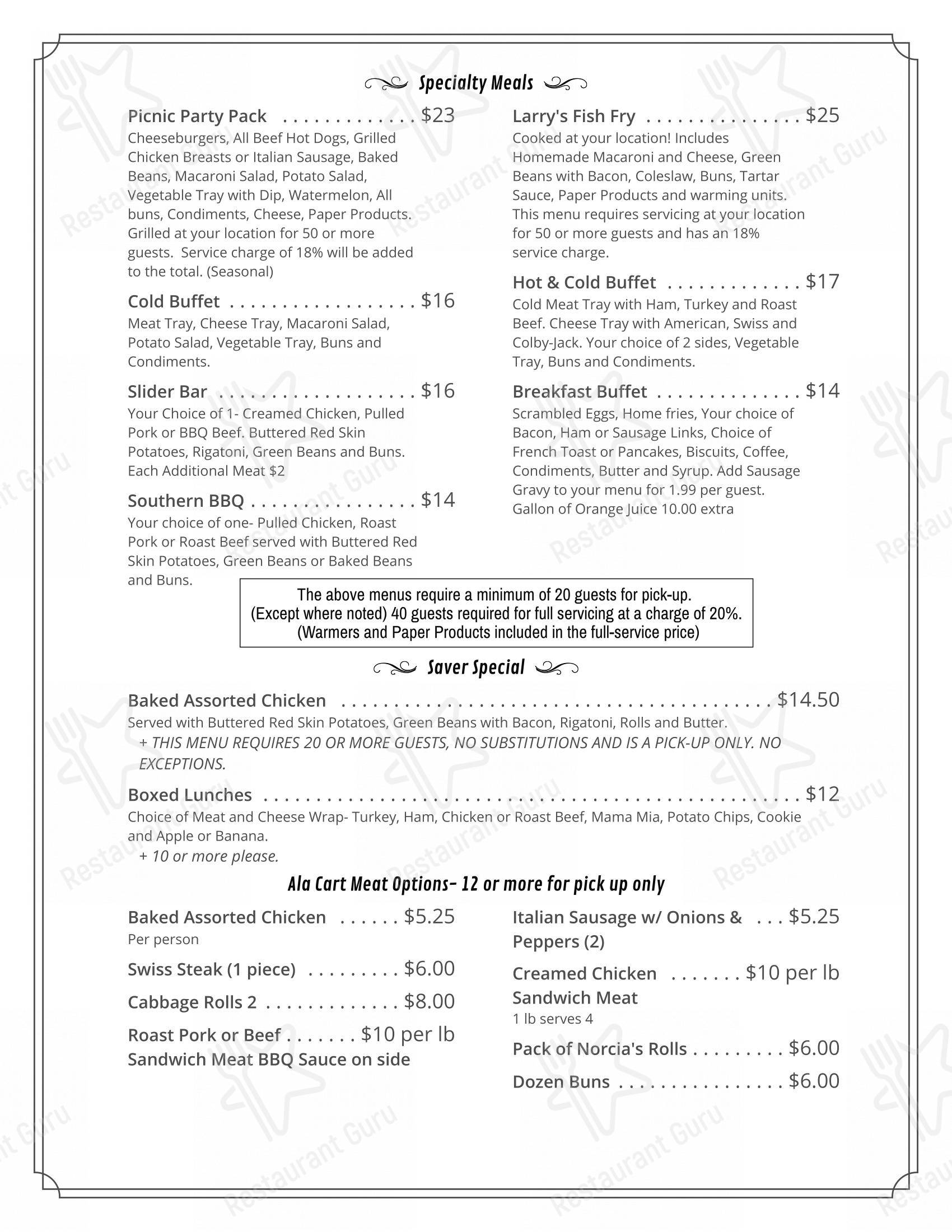 Menu at Top of the Viaduct Restaurant & Catering, Massillon